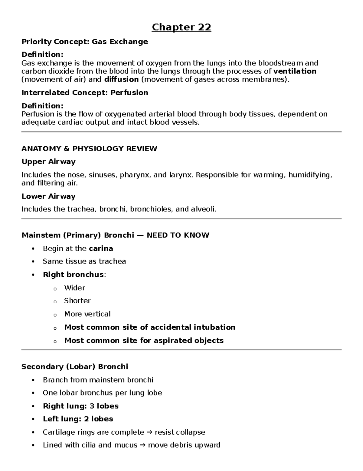 Adult Health Exam 2 Study Guide: Gas Exchange & Respiratory Concepts ...