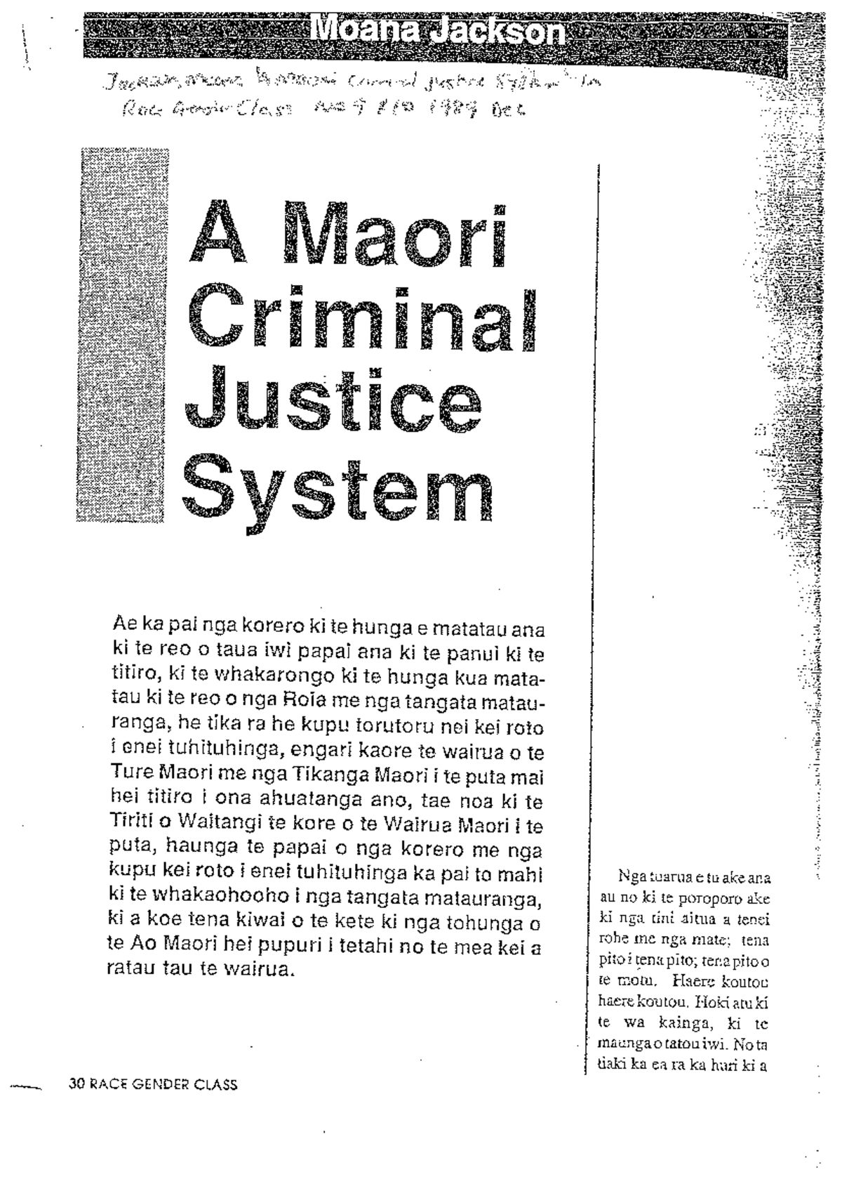 A Maori Criminal Justice System: Insights from Moana Jackson's 1989 ...