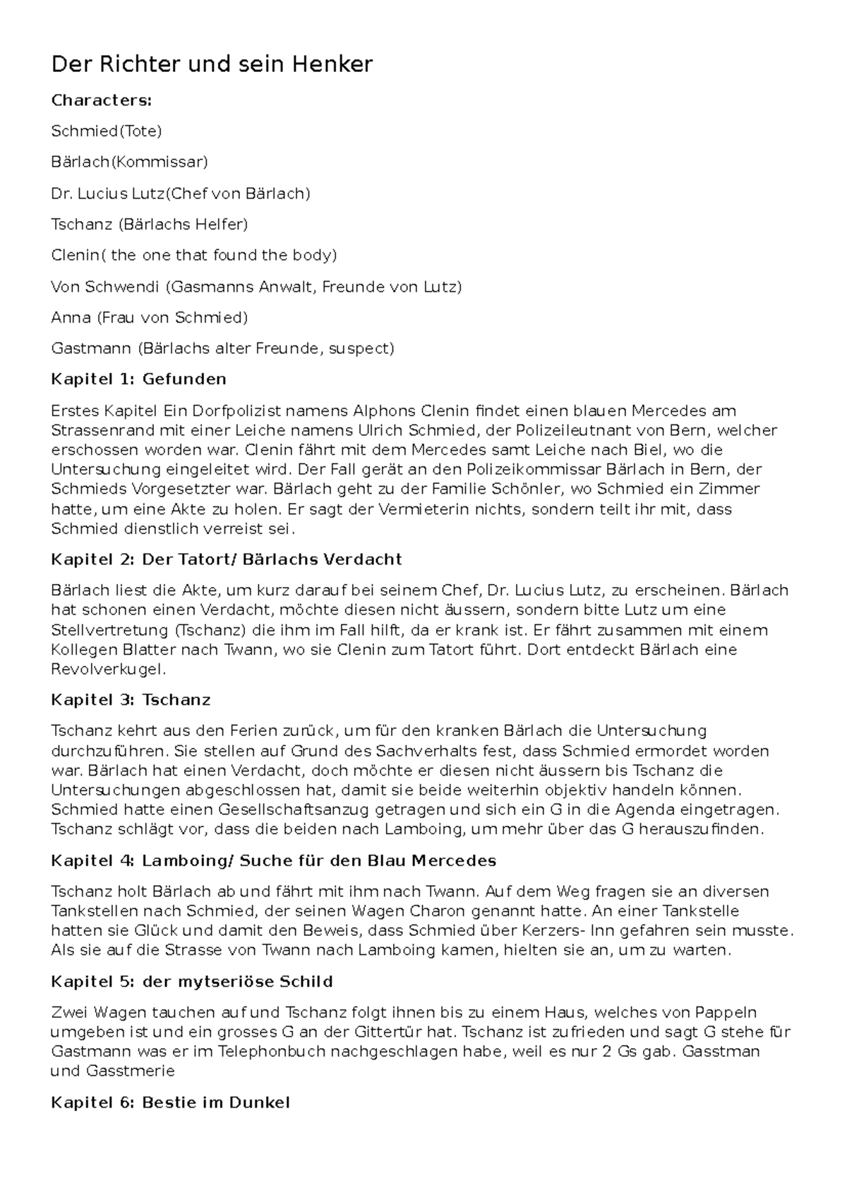 Der Richter und sein Henker: Kapitelzusammenfassungen und Charaktere ...
