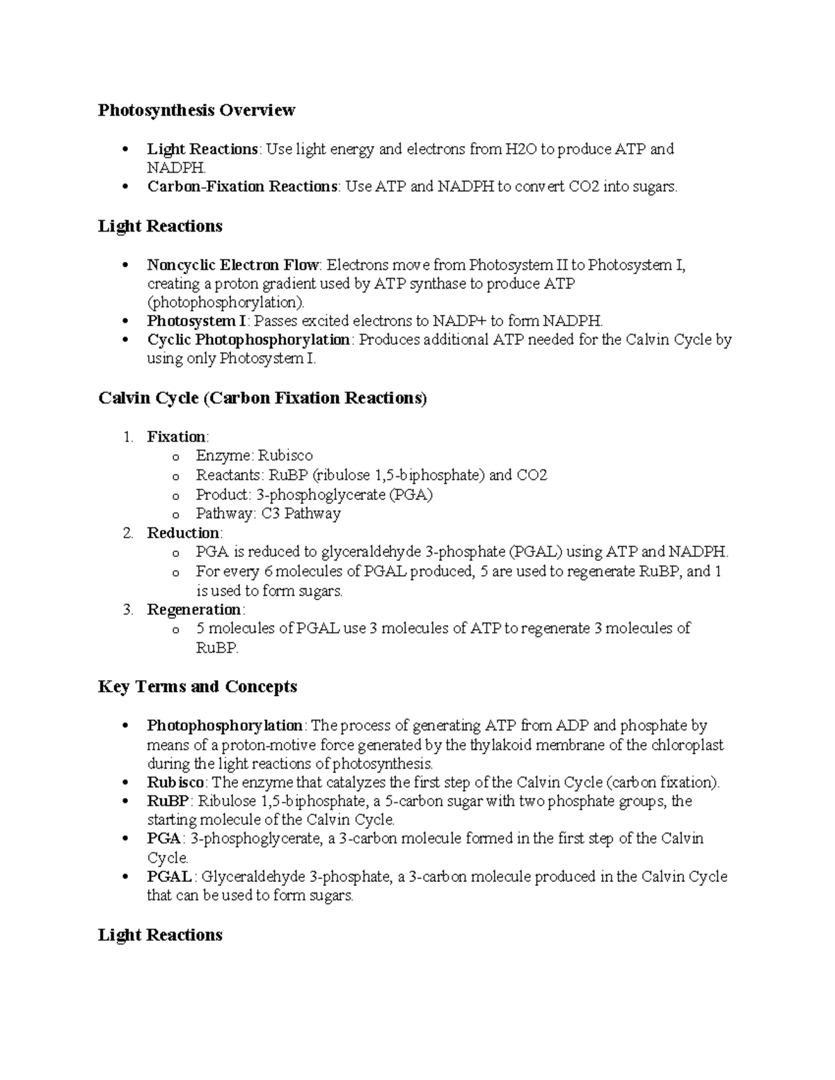 Photosynthesis Overview: Light Reactions and Calvin Cycle (BIO101 ...