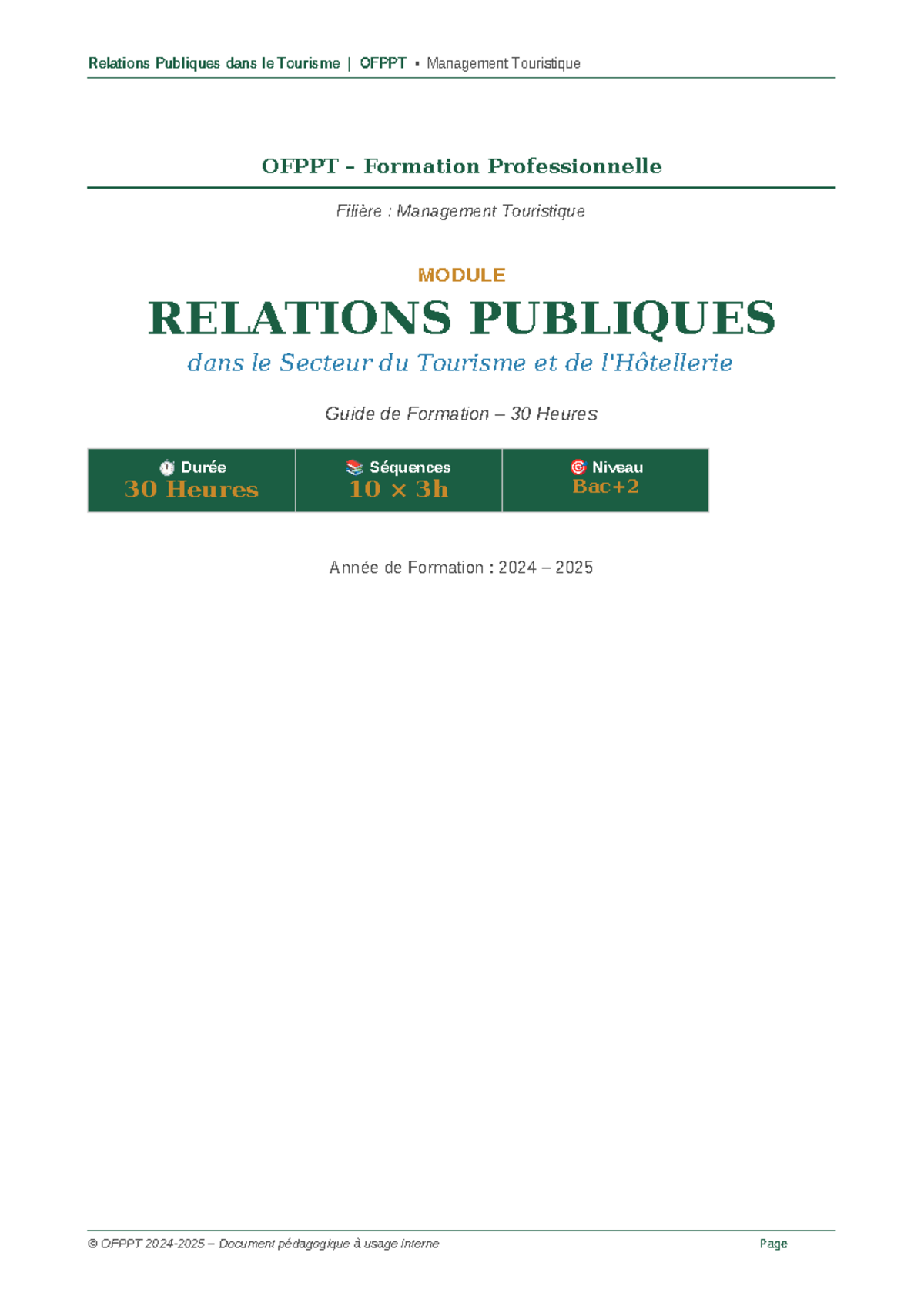 Module OFPPT: Relations Publiques dans le Tourisme - Management ...