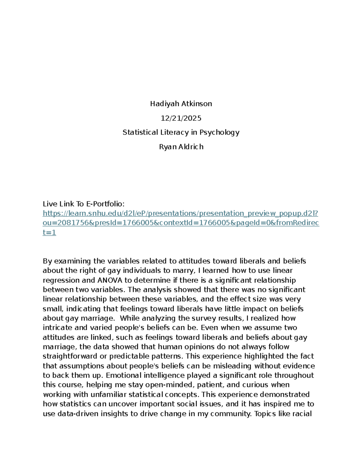 8-3 E-Portfolio: Statistical Literacy in Psychology Analysis - Studocu