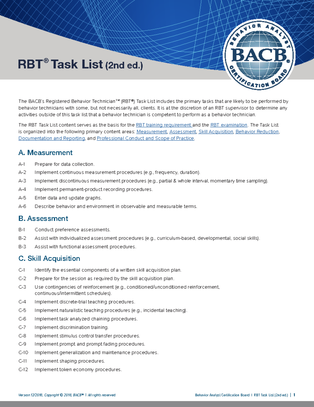 RBT 2nd Ed. Task List: Essential Skills for Behavior Technicians - Studocu