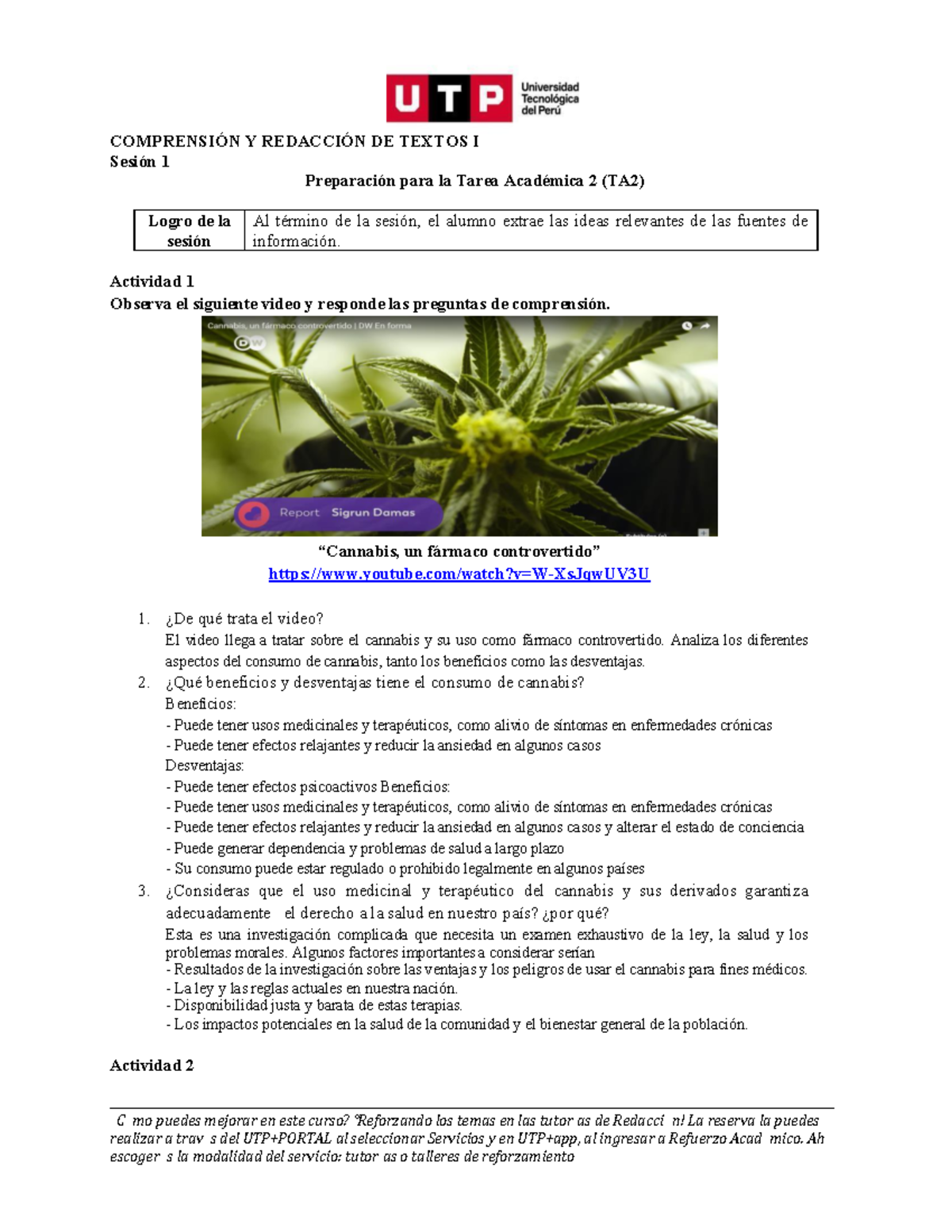 TA2 de Comprensión y Redacción de Textos I: Uso Medicinal del Cannabis ...