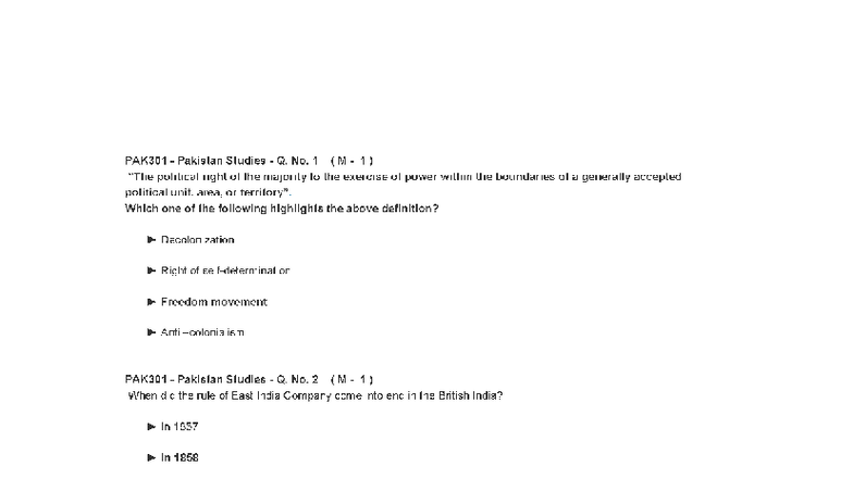PAK301 Pakistan Studies Final Term Exam Questions and Answers - Studocu