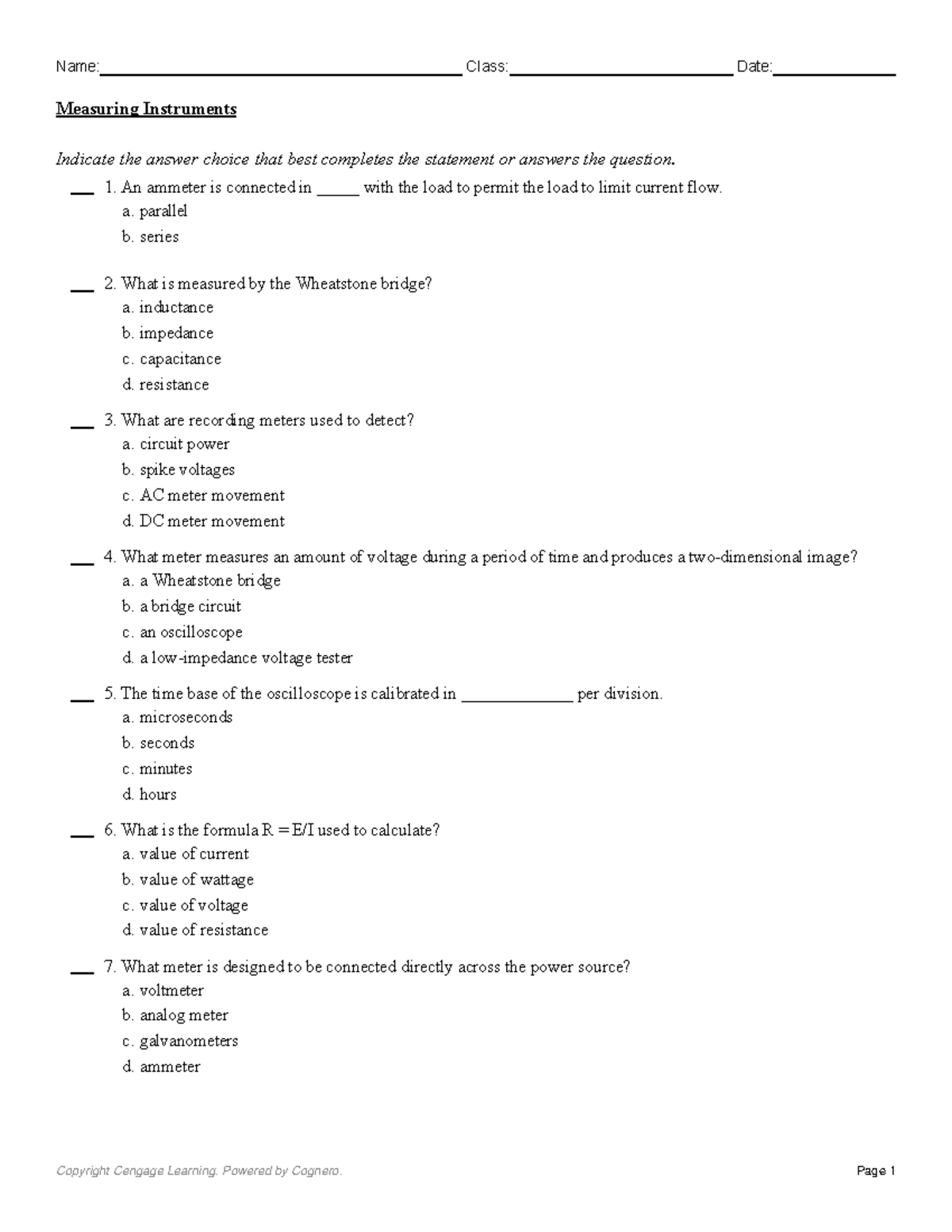 Unit 9: Measuring Instruments Quiz and Answer Key - Studocu