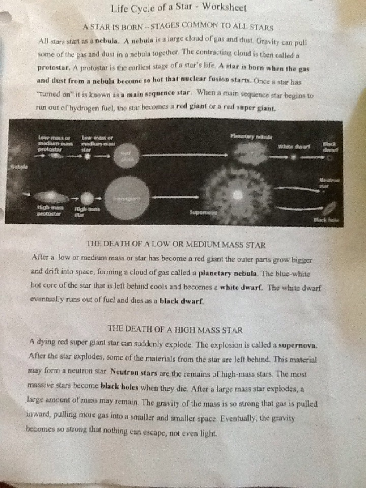 Star Life Cycle Worksheet: Stages of Stellar Evolution - Studocu