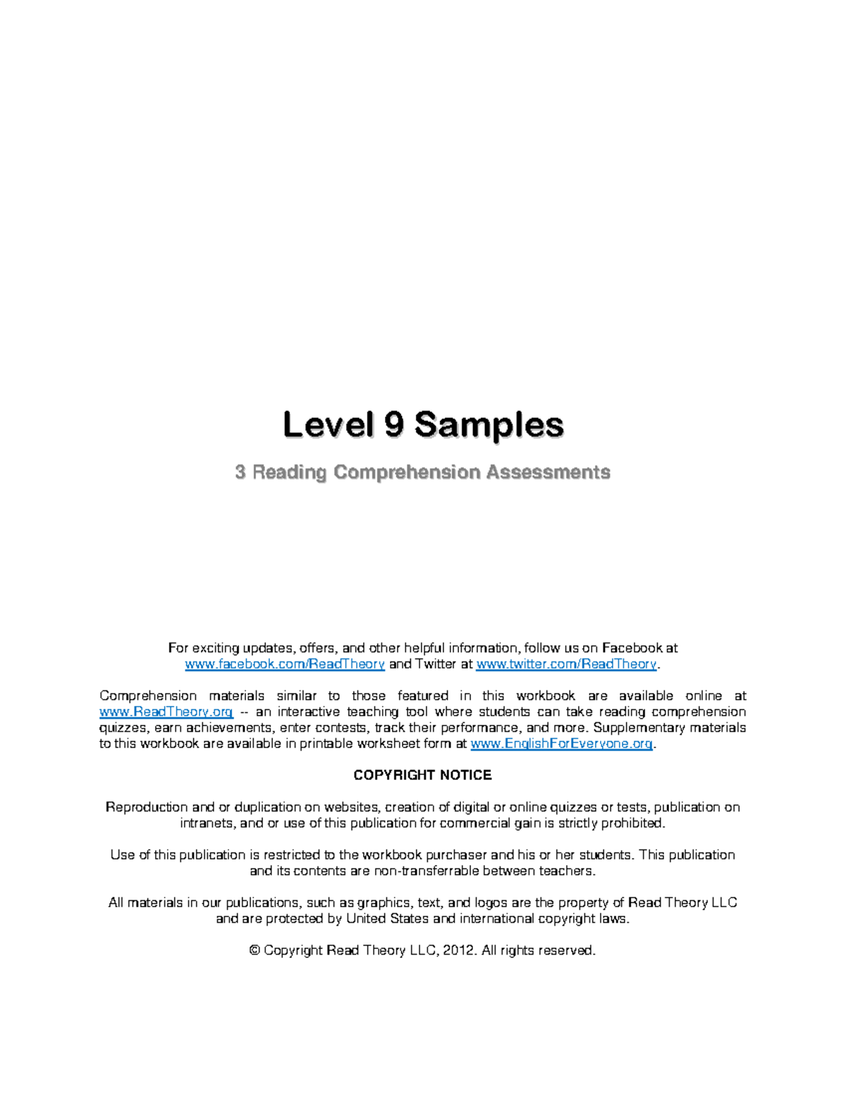 READTHEORY Level 9 Reading Comprehension Test Samples 3 - Studocu