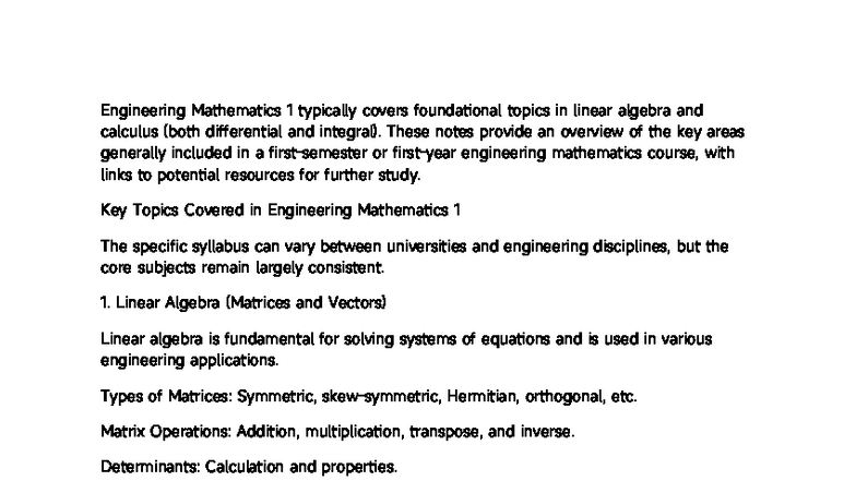 ENGR 101: Overview of Engineering Mathematics 1 Concepts - Studocu