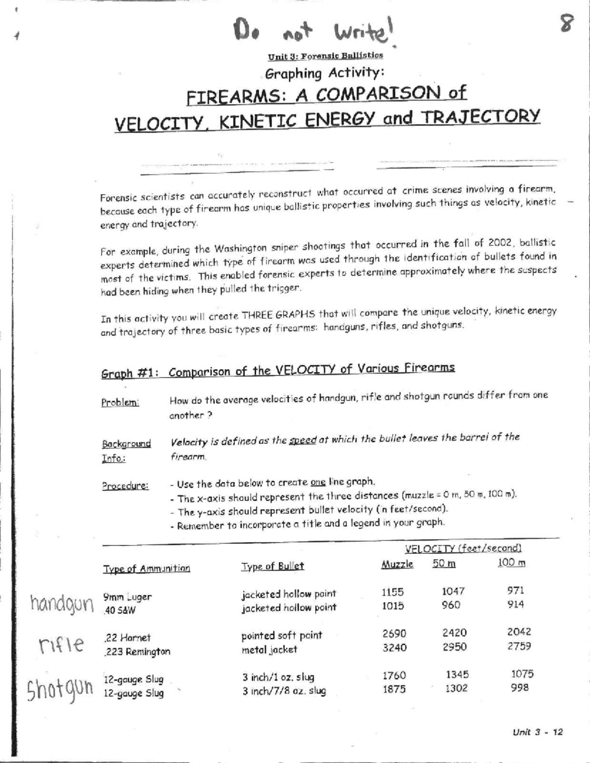 Unit 3: Forensic Ballistics Worksheet - Firearms Velocity, Kinetic ...