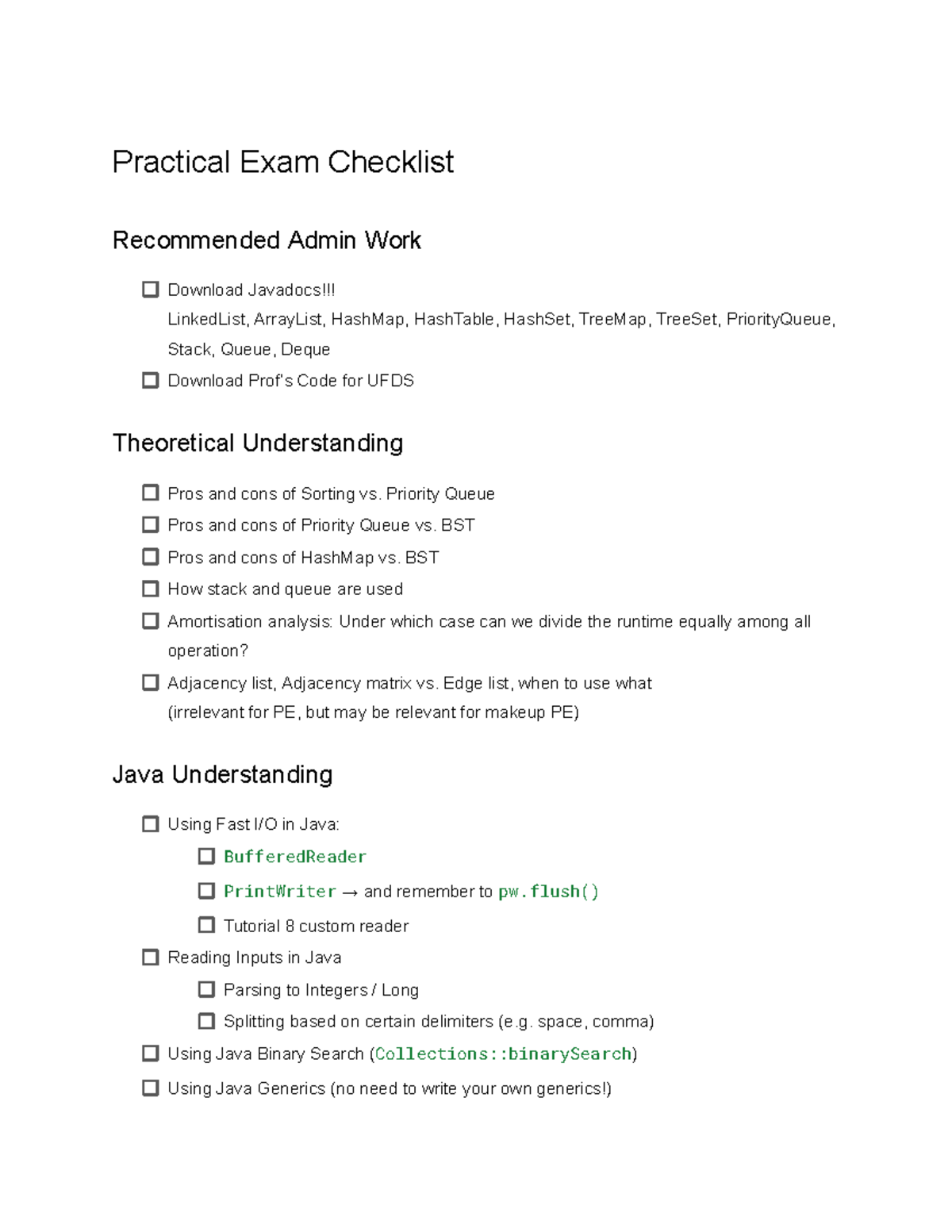 CS2040S Practical Exam Preparation Guide and Checklist - Studocu