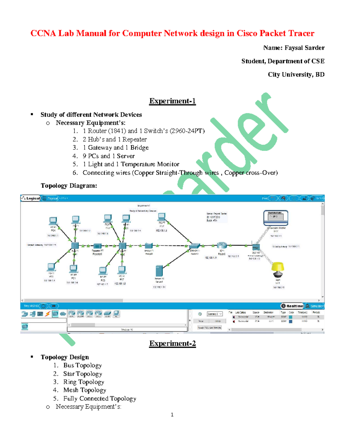 CCNA Lab Manual: Network Design & Configuration in Packet Tracer - Studocu