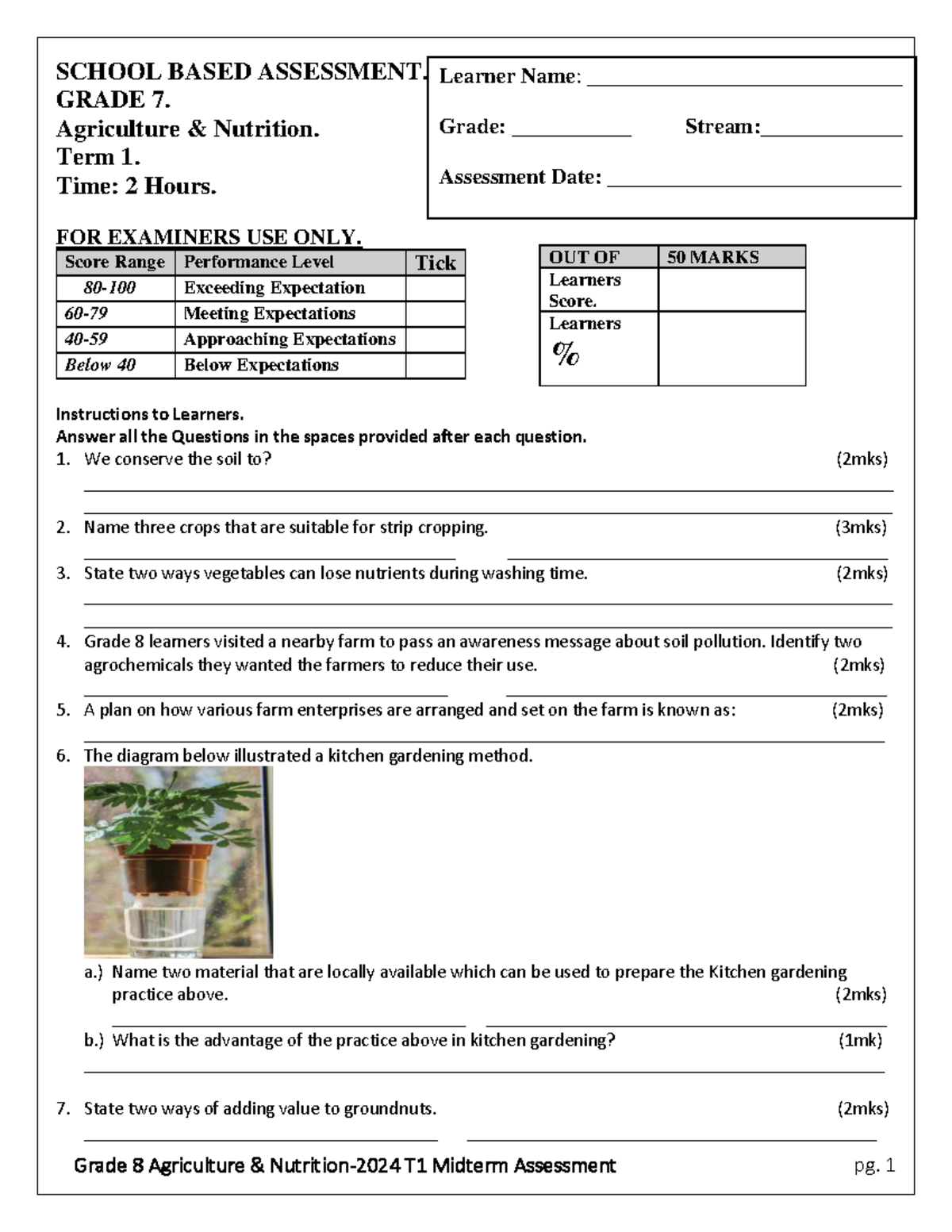 G8 Agric & Nutrition T1 Midterm Assessment Guide 2024 - Studocu