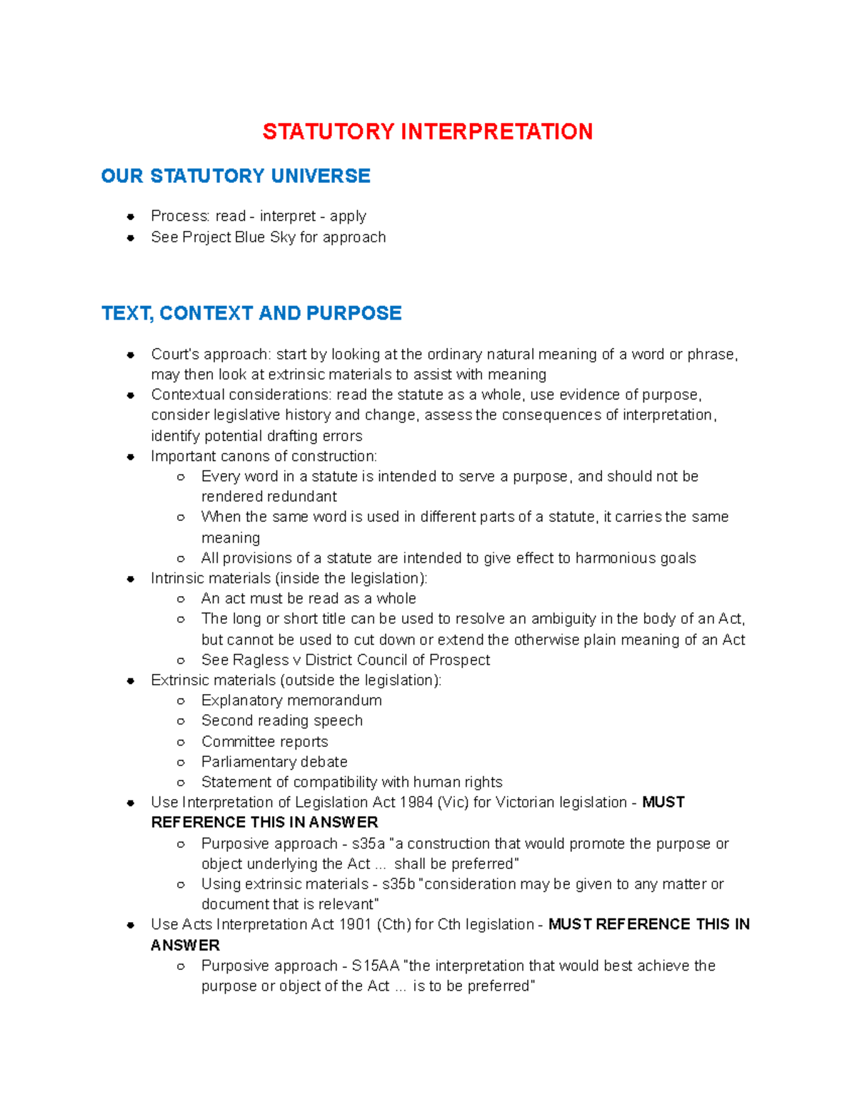 Statutory Interpretation Notes: Key Principles and Case Law Insights ...