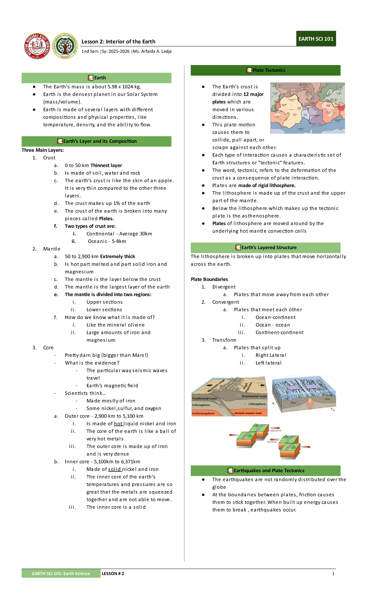 SCI 101: Lesson 2 - Exploring the Earth's Interior Layers - Studocu