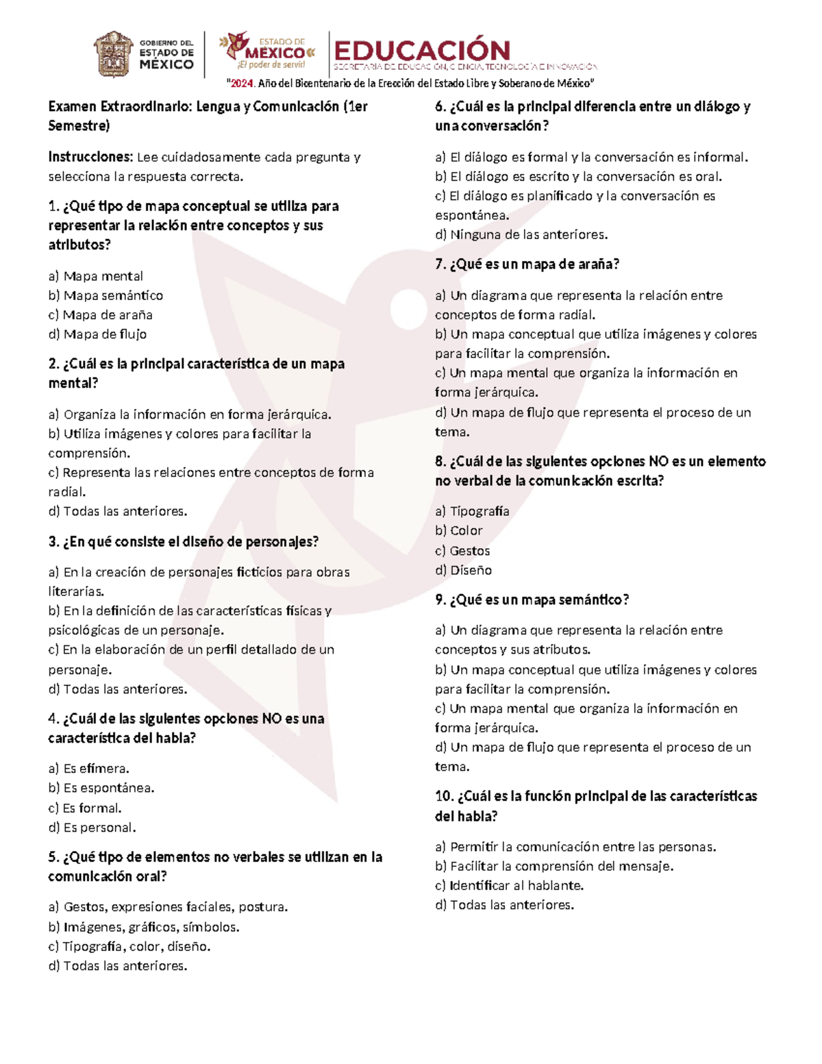 Examen Extraordinario DE Lengua y Comunicación - 1er Semestre - Studocu