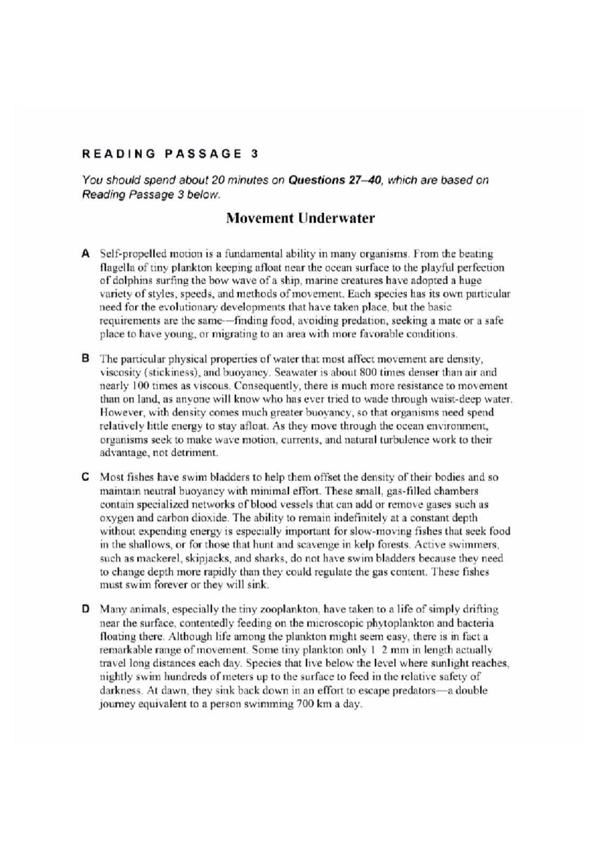 Movement Underwater: IELTS Reading Passage 3 Analysis and Questions ...