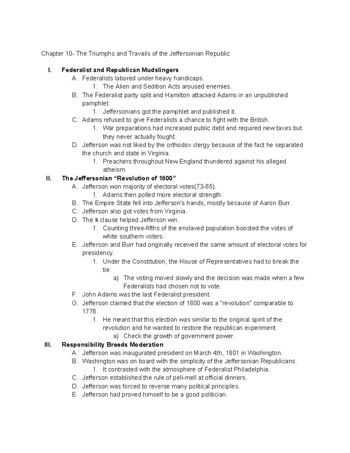 Chapter 10 Outline: The Triumphs and Trials of the Jeffersonian Era ...