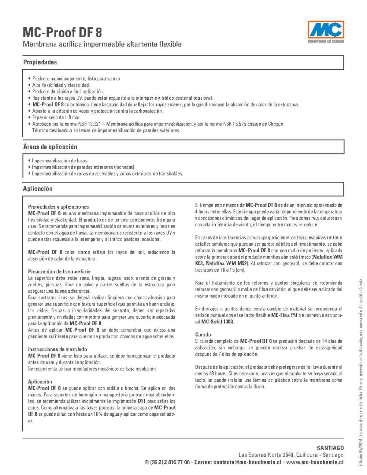 Ficha Técnica MC-Proof DF 8: Membrana Acrílica Impermeable y Flexible ...