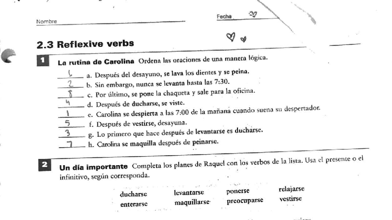 ES 2.3 Reflexive Verbs: La Rutina de Carolina y Planes de Raquel - Studocu