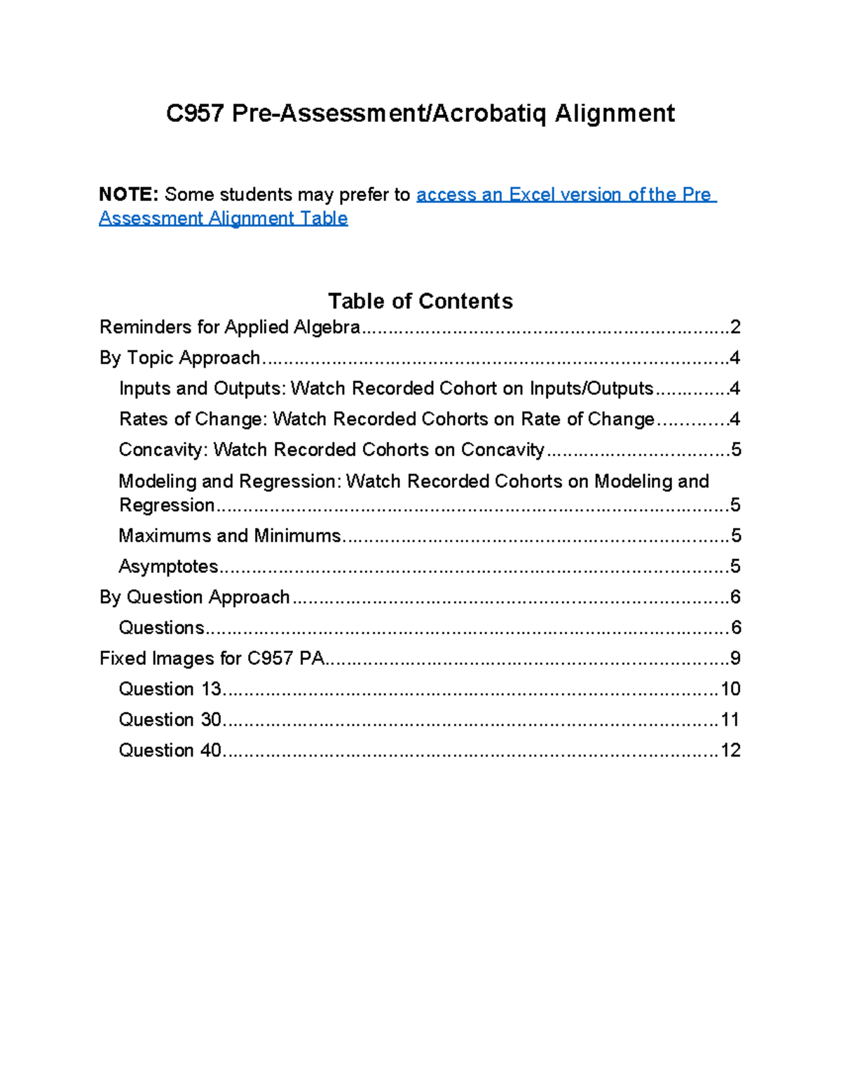 C957 Pre Assessment Alignment: Key Concepts and Study Guide - Studocu