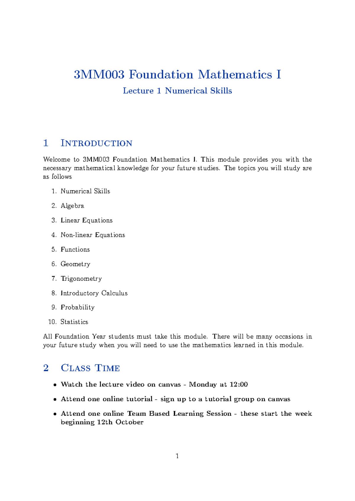 3MM003 Foundation Maths I: Lecture 1 on Numerical Skills - Studocu