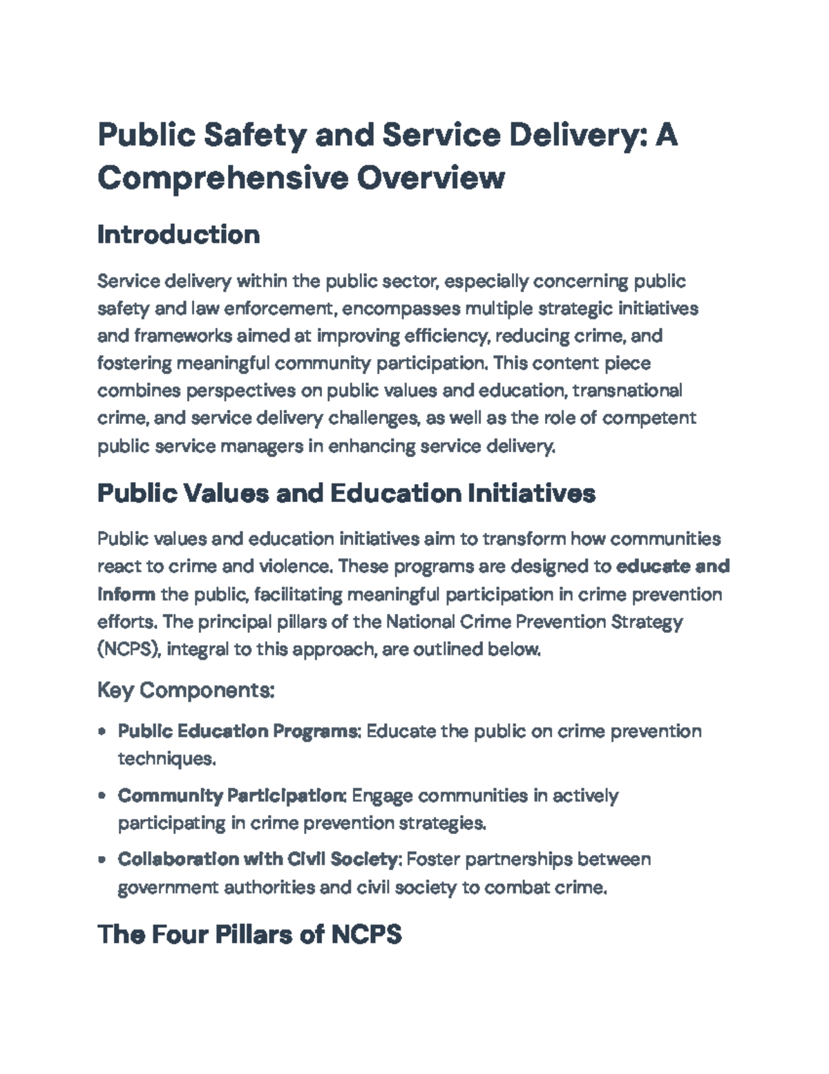 Public Safety and Service Delivery: Strategies and Challenges Overview ...