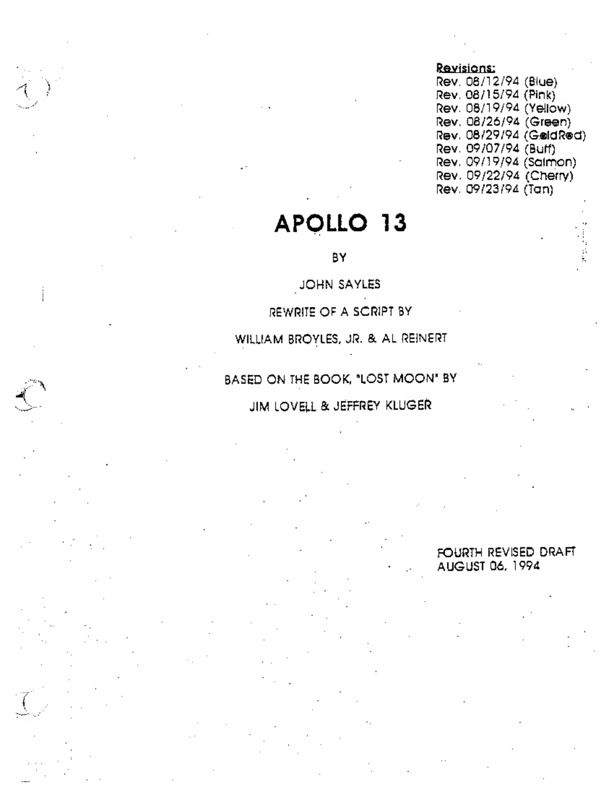 Apollo 13 Script Rewrite Final Draft August 1994 Studocu