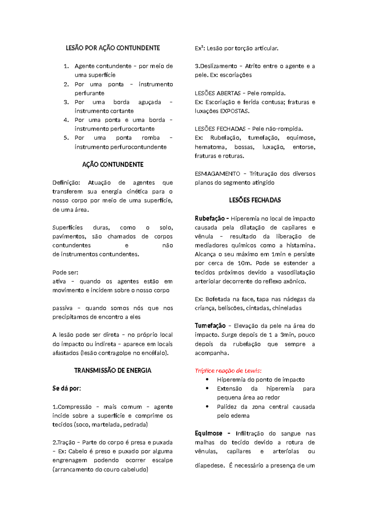 Lesão por Ação Contundente: Definições e Tipos de Lesões - Studocu