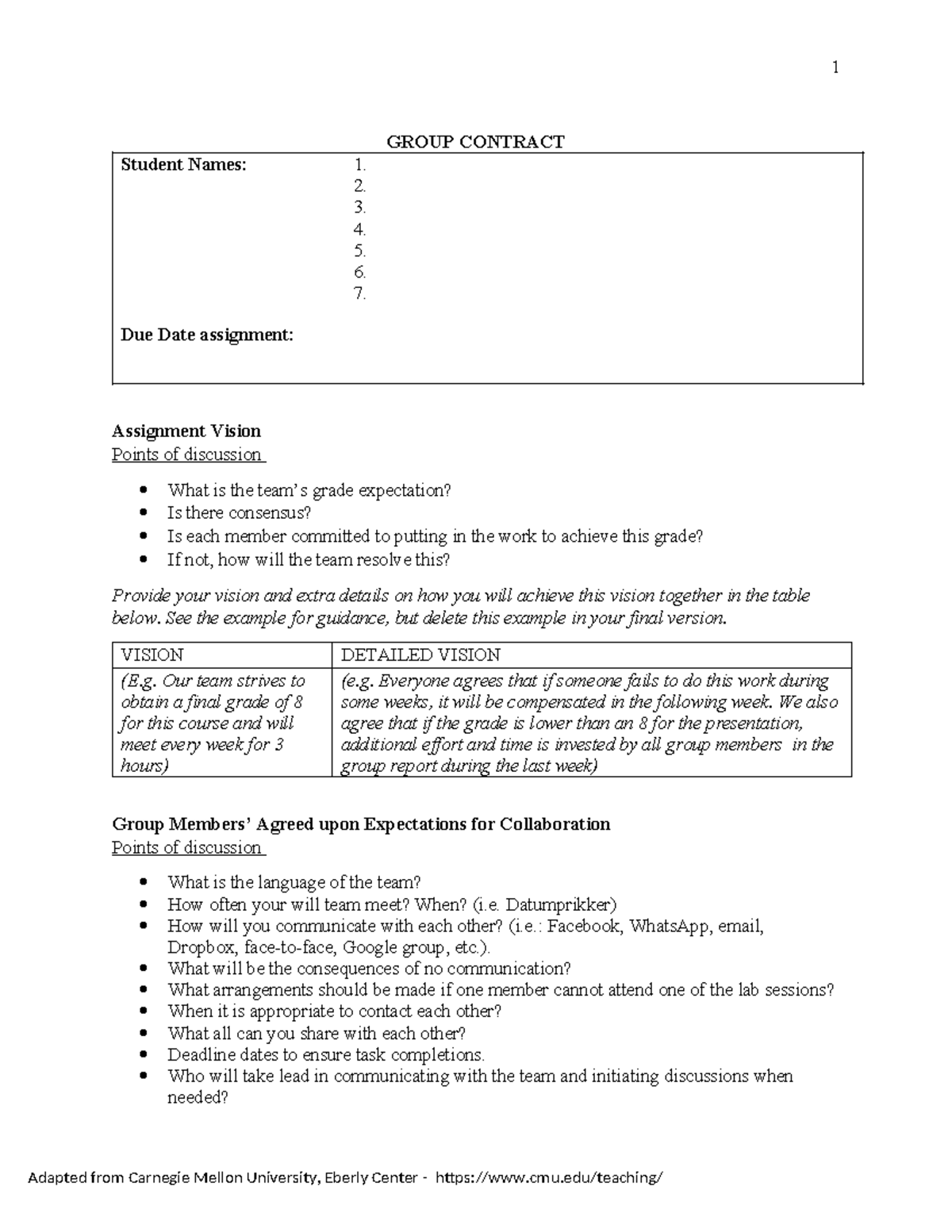 Group Contract Template for Cchrm 2024 Course Collaboration - Studocu