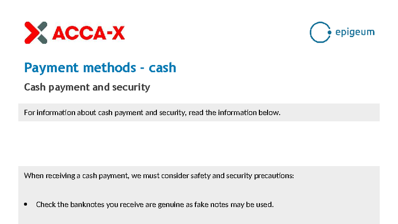 FA1 C 1 02 Cash Payment & Security Guidelines - Studocu