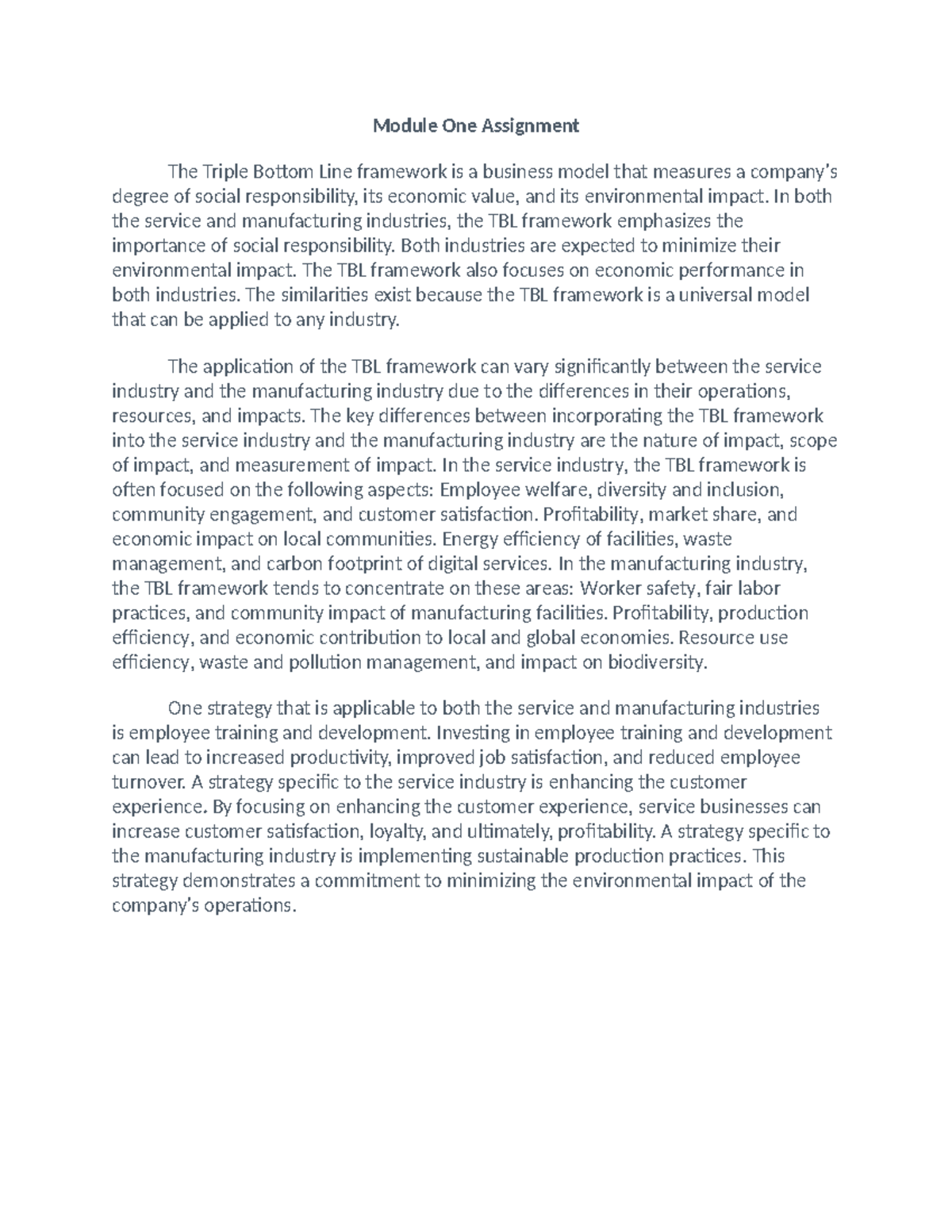 Qso module 1 assignment - Module One Assignment The Triple Bottom Line ...
