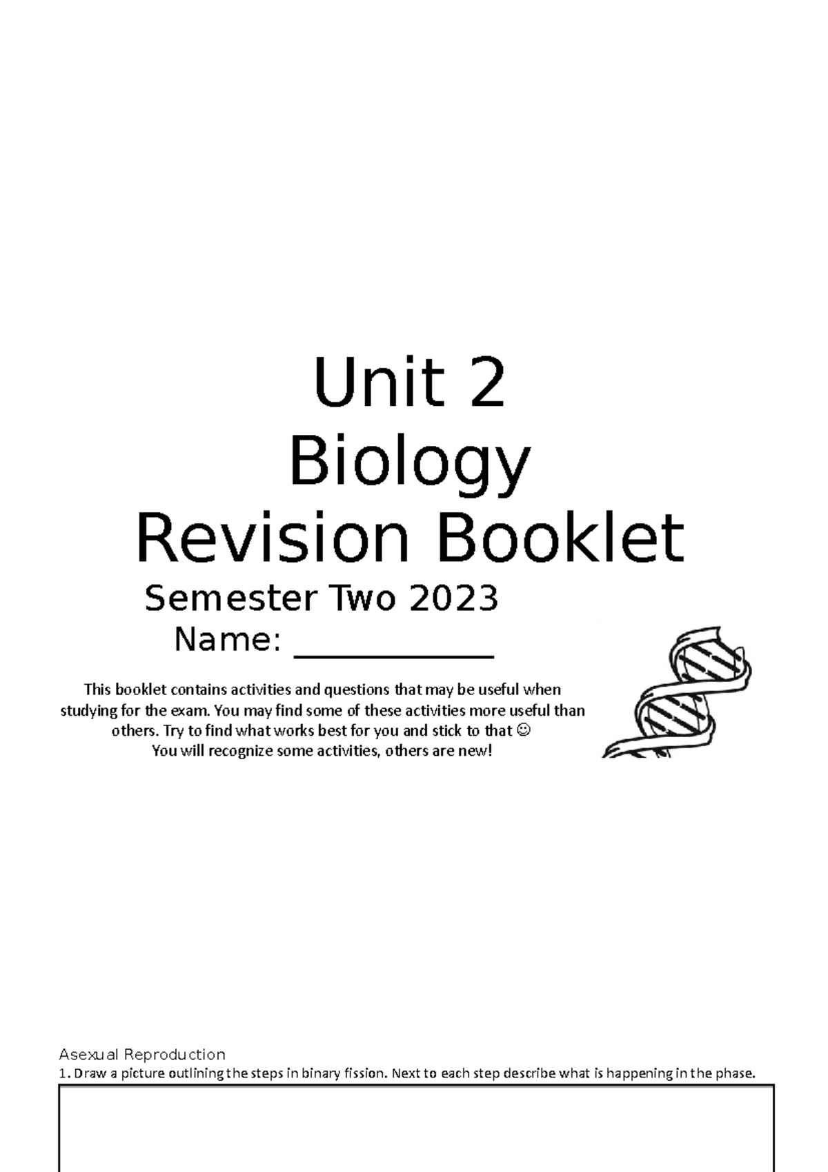 Unit 2 Biology Exam Revision Booklet - Semester 2 2023 - Studocu