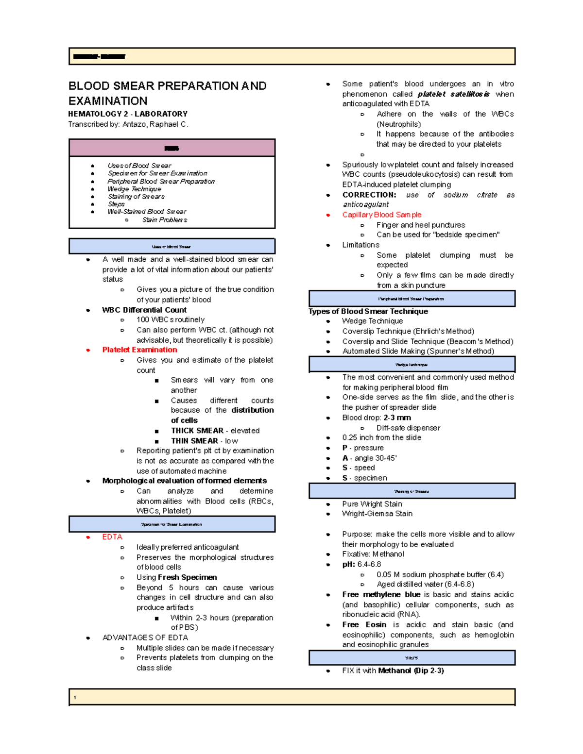 Blood Smear Prep & Exam: Hematology Lab 2 Overview and Techniques - Studocu