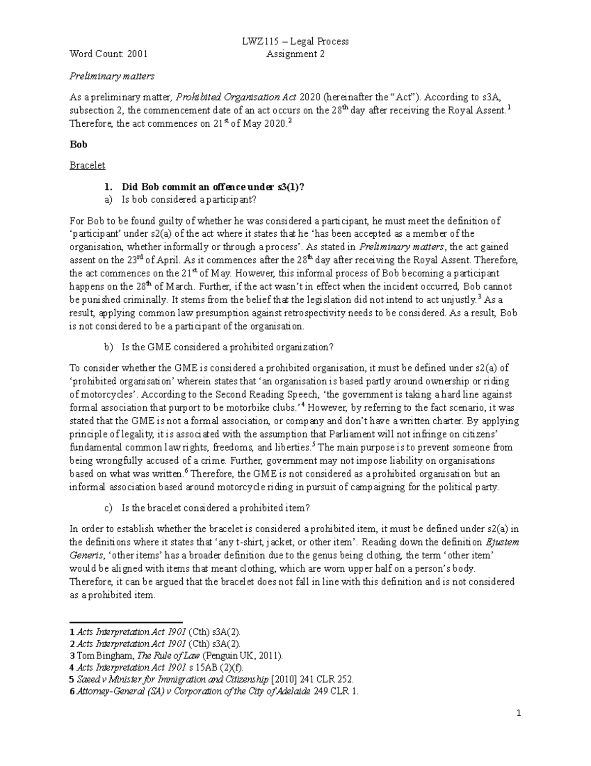 LWZ115 Assignment 2: Legal Process Analysis using IRAC Method - Studocu
