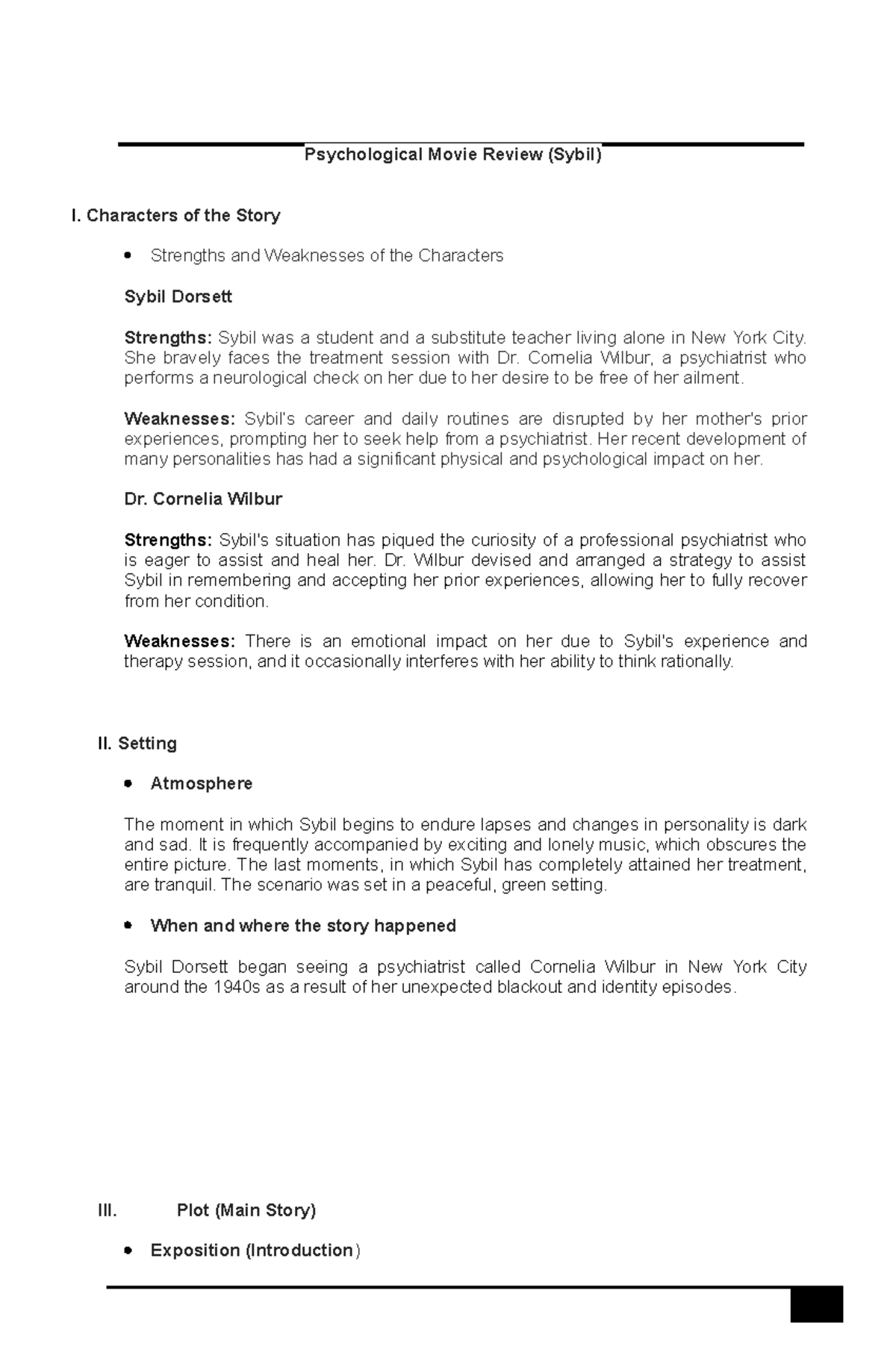 Psychological Analysis and Review of the Film "Sybil" - Studocu