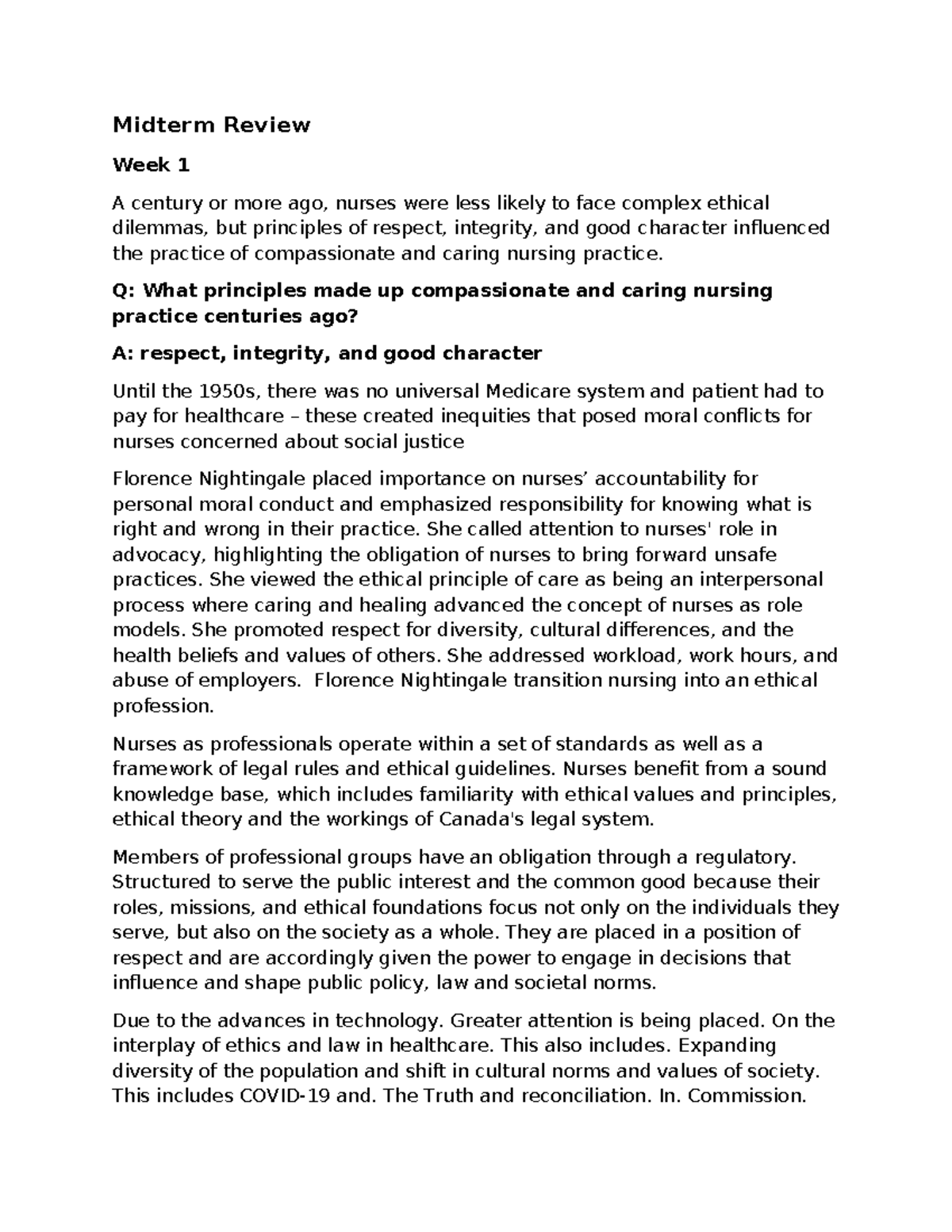 RPN to BSc N midterm review - Midterm Review Week 1 A century or more ...