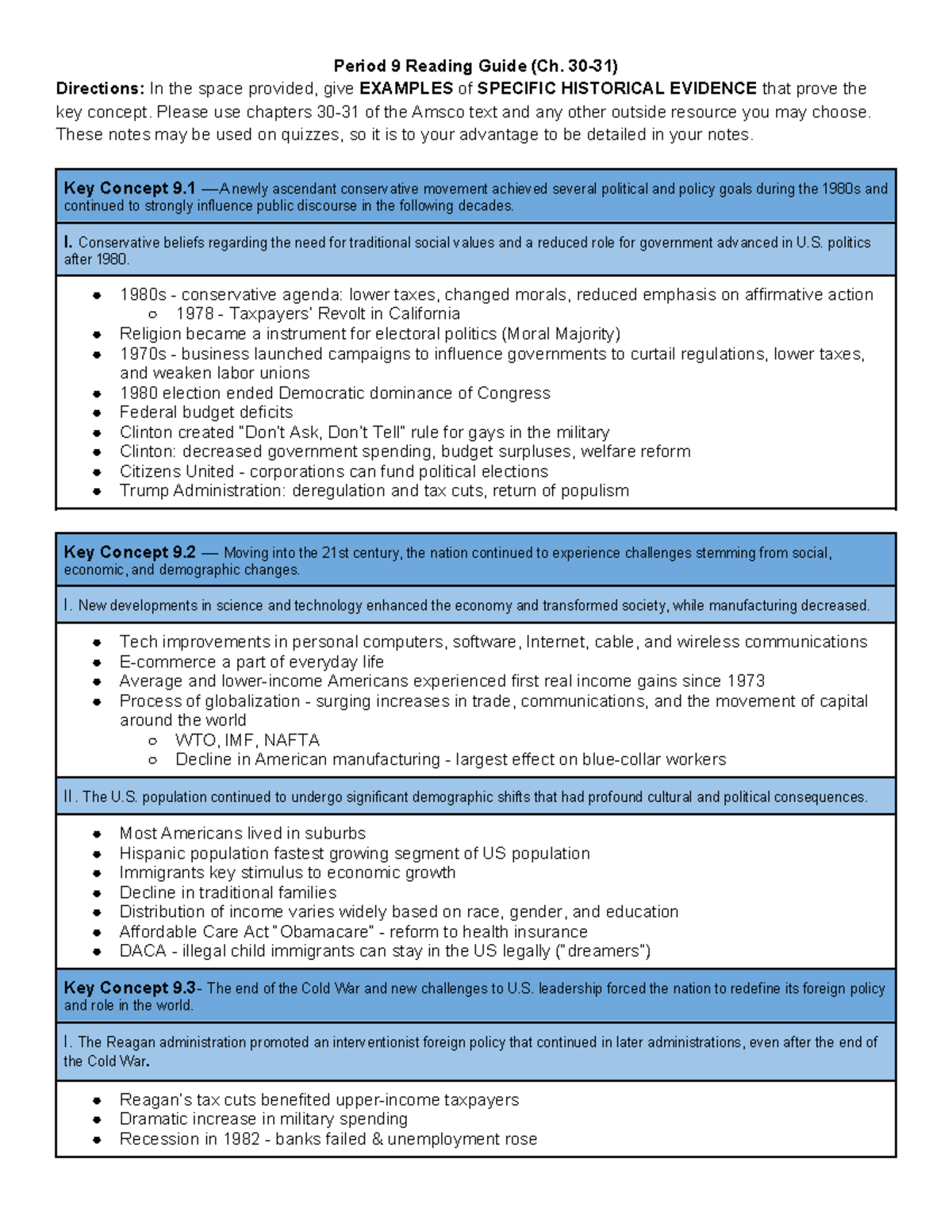 Period 9 Reading Guide: Key Concepts from Chapters 30-31 - Studocu