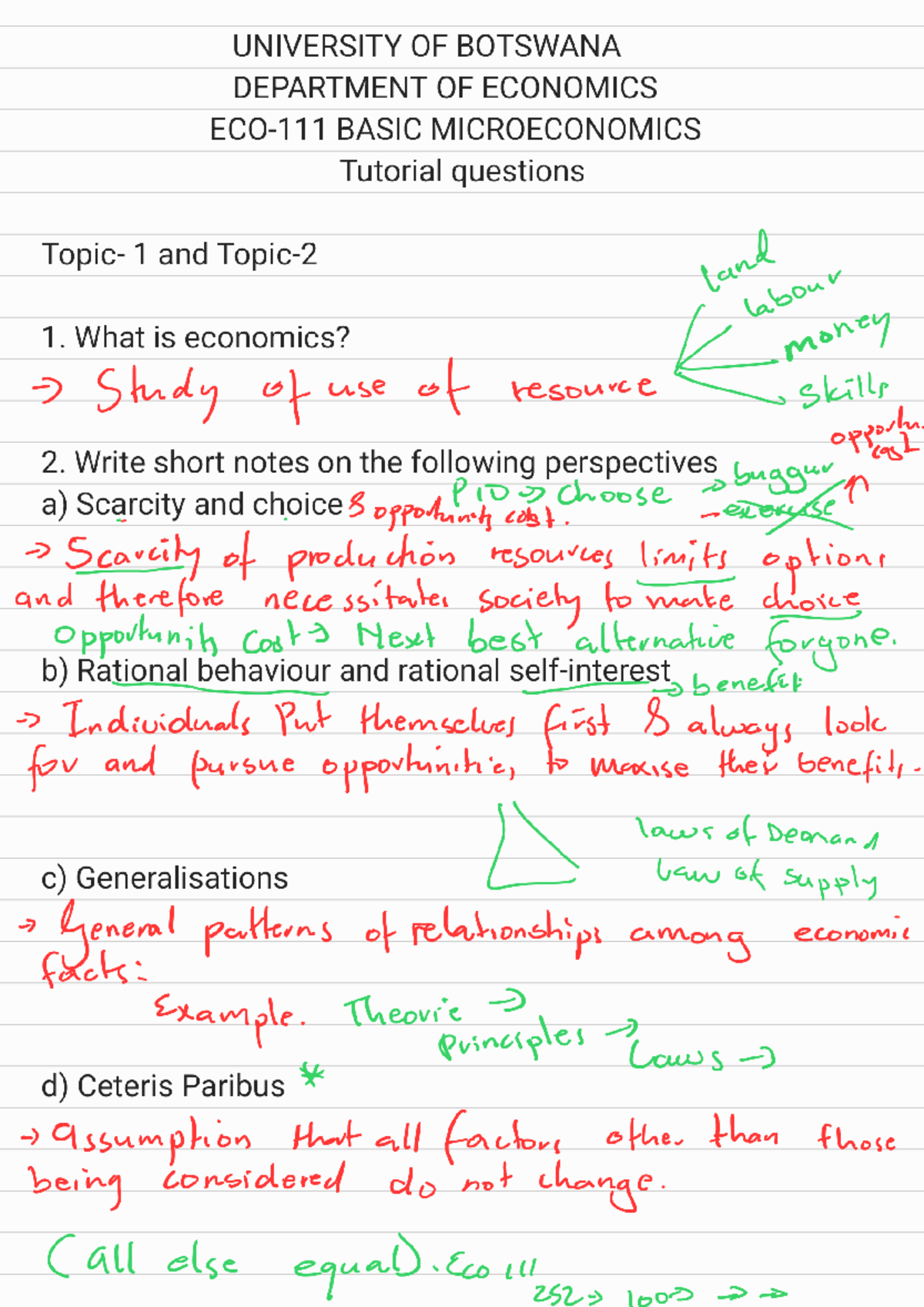 ECO 252 Basic Microeconomics Tutorial Questions and Concepts - Studocu
