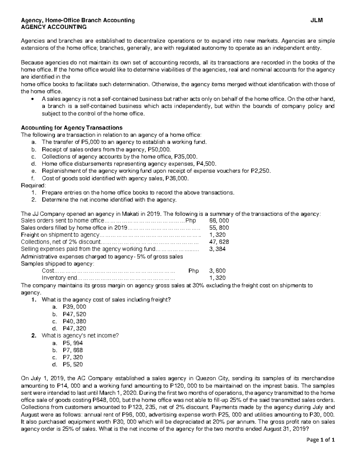 1. Agency Accounting - It's nice and fun to read - Agency, Home-Office ...