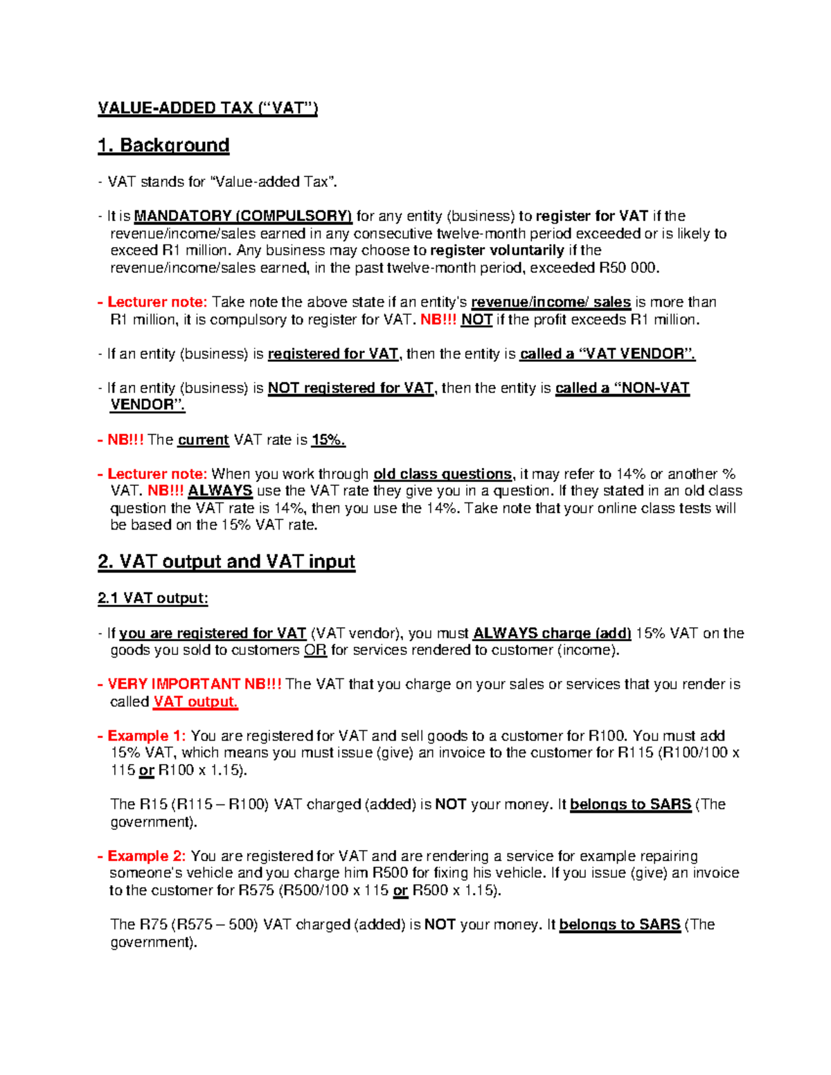 09 VAT Summary: Key Notes on VAT Output, Input, and Control Accounts ...