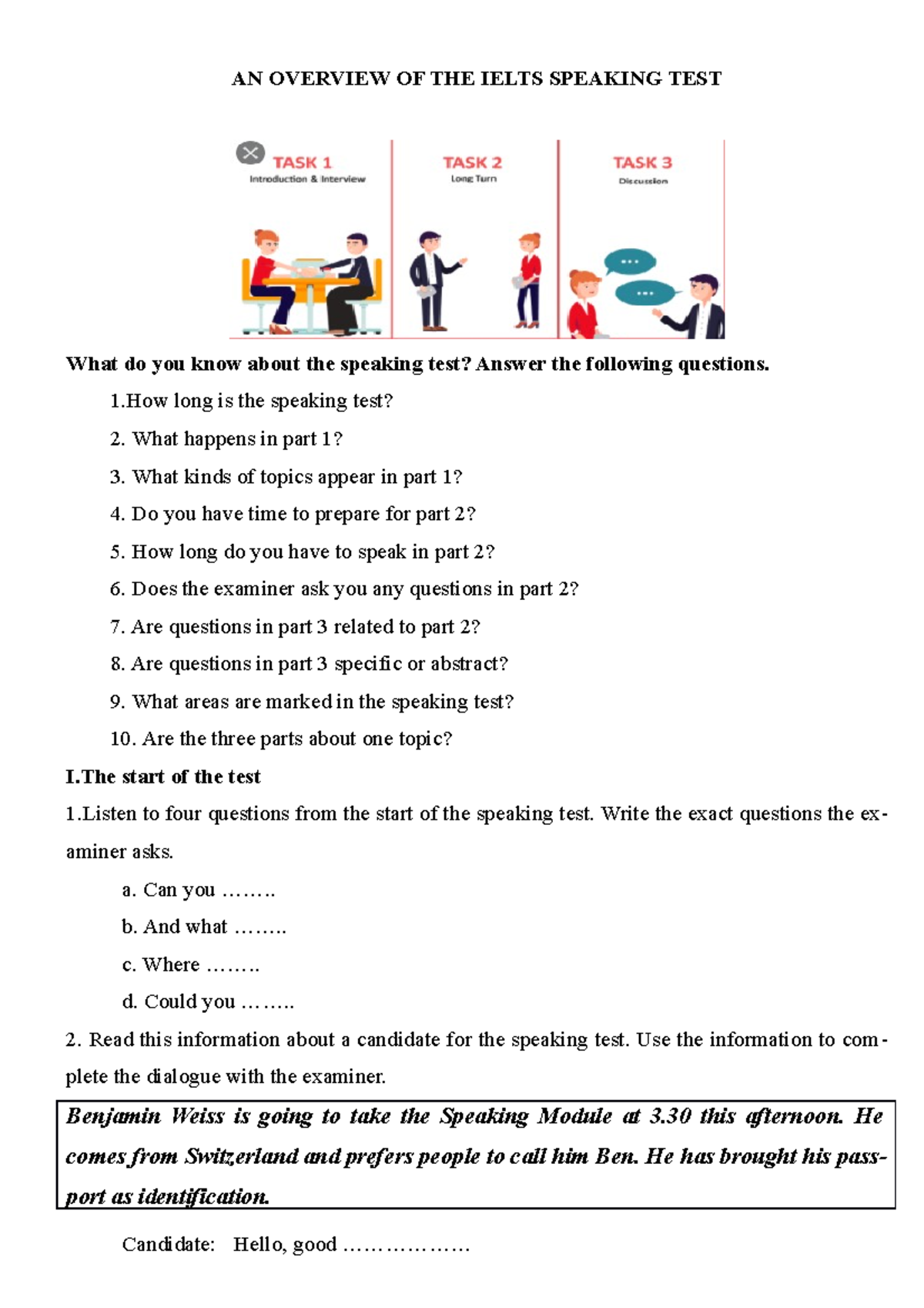 IELTS Speaking Test Overview & Practice Handout 1 - abc - Studocu