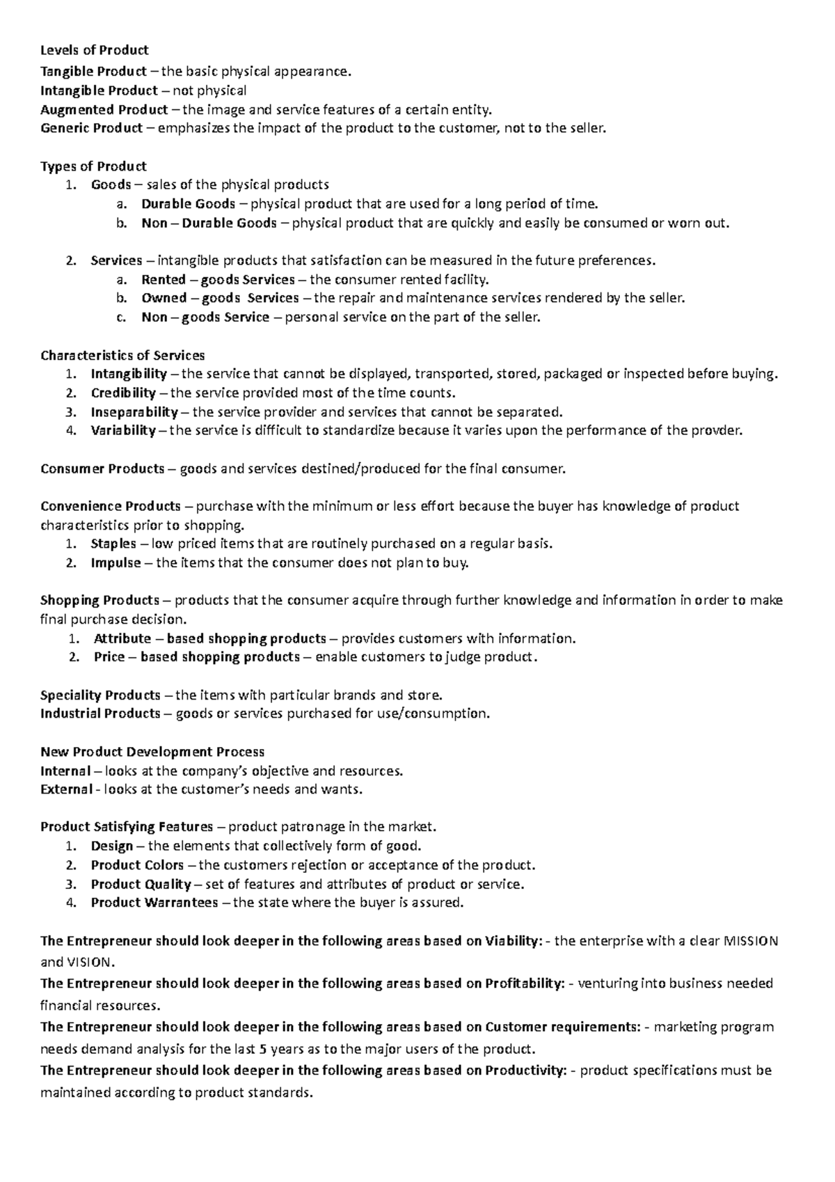 Reviewer entrep - Levels of Product Tangible Product – the basic ...