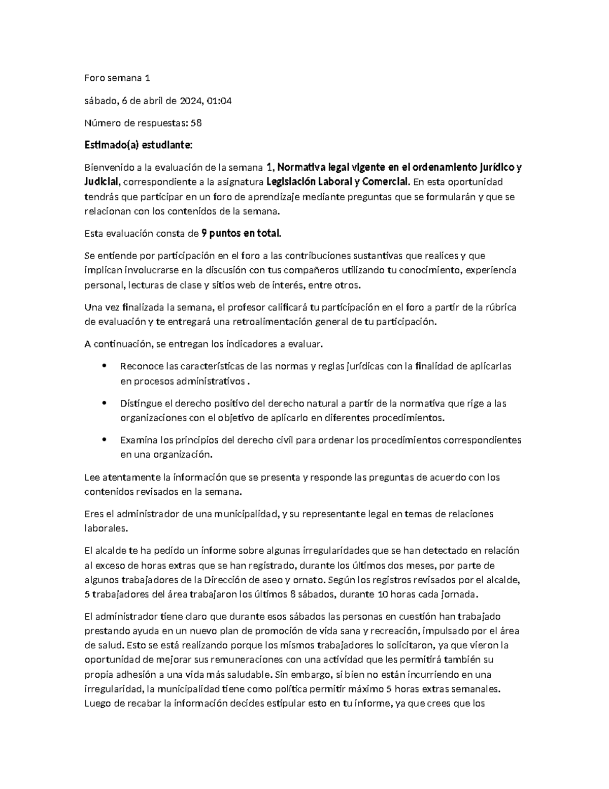 Foro Semana 1: Legislación Laboral y Comercial (Ley 18834) - Studocu