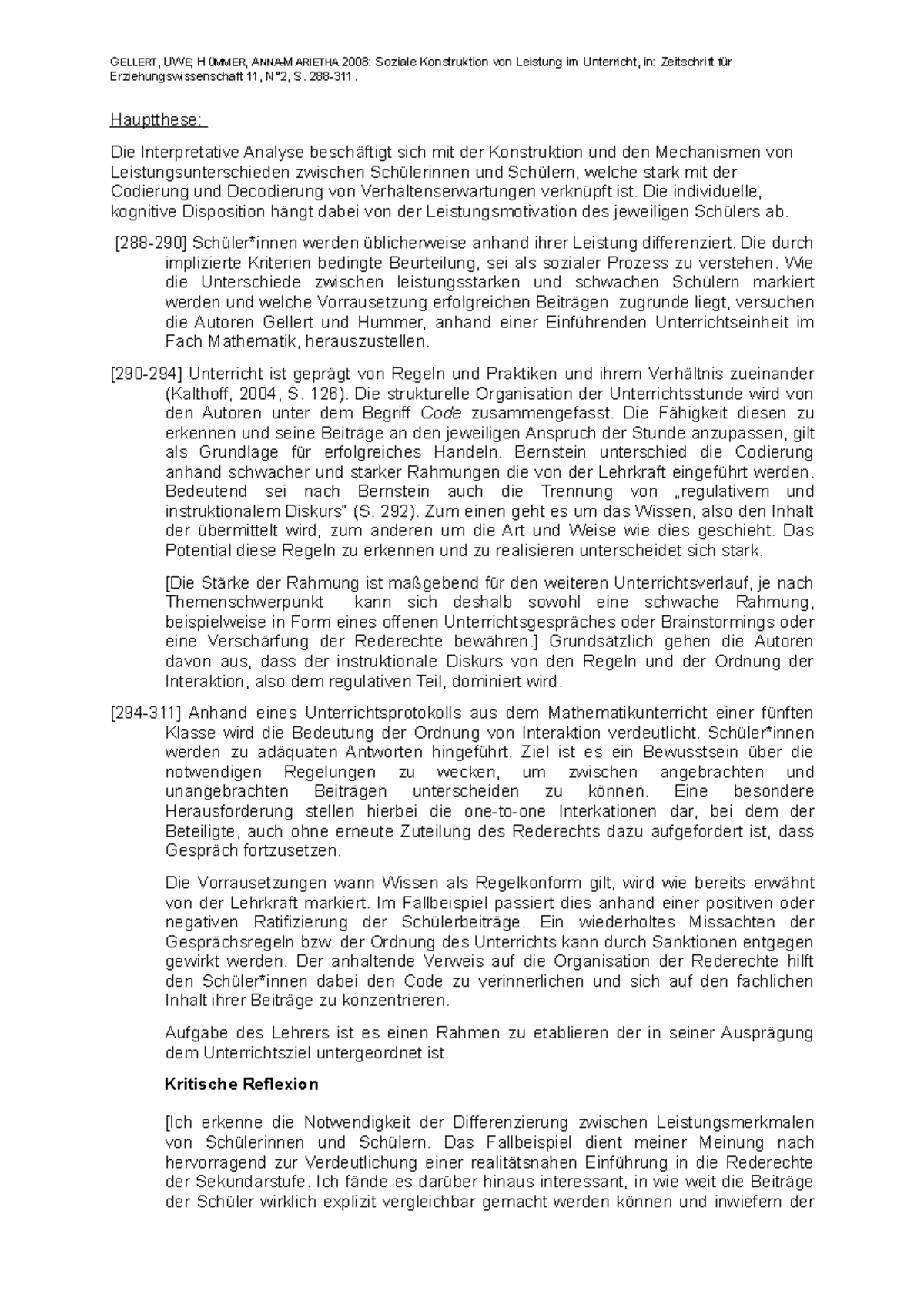 Gellert. Soziale Konstruktion von Leistung - GELLERT, UWE; HÜMMER, ANNA ...