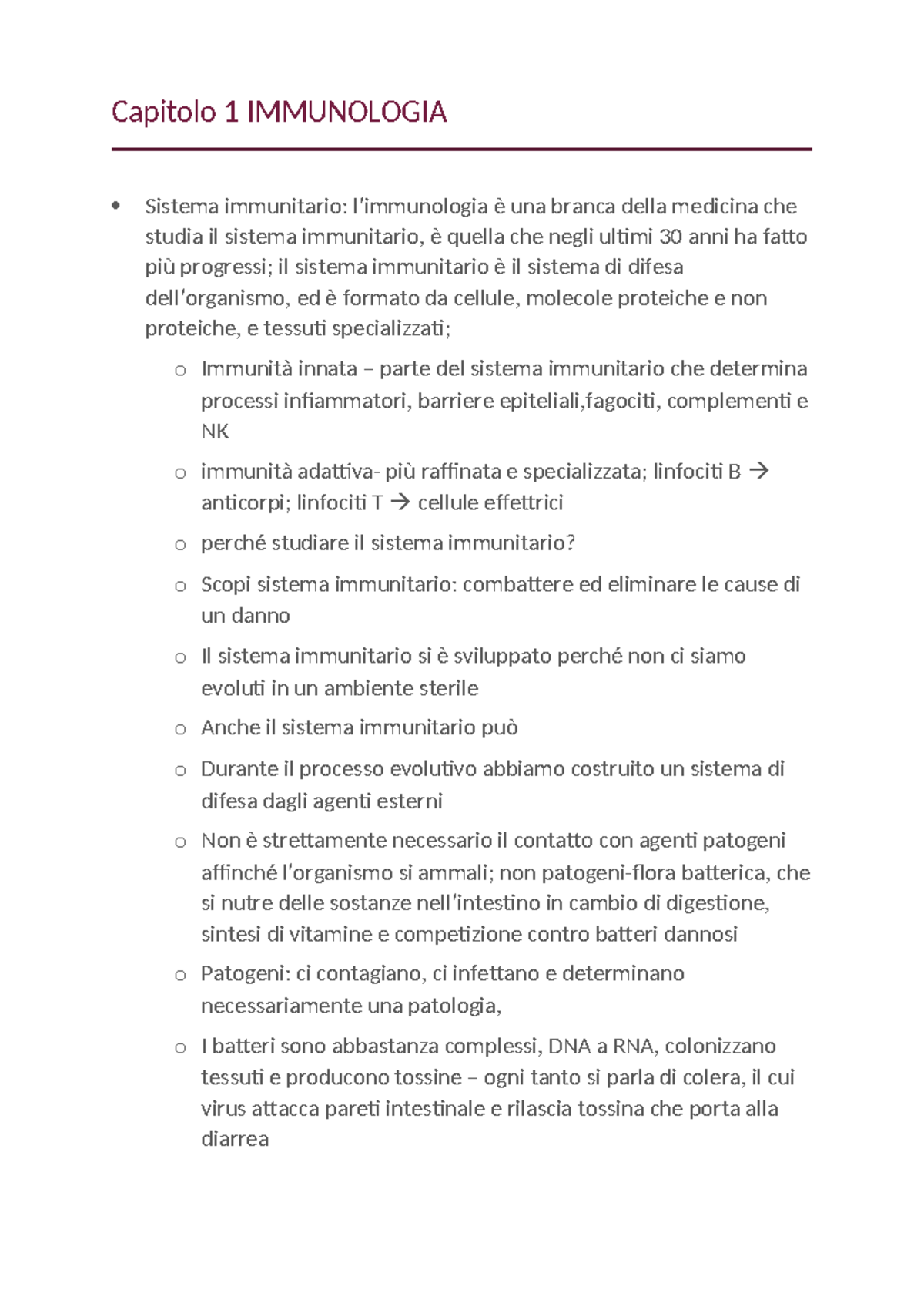 Capitolo 1 IMMUNOLOGIA: Appunti sul Sistema Immunitario e le sue ...