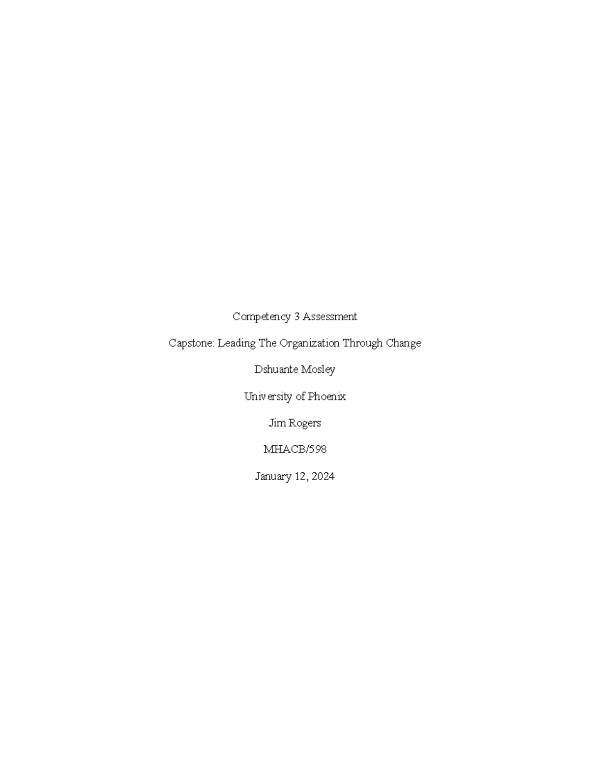 MHACB 598 Competency 3 Assessment: Financial Performance Analysis of ...