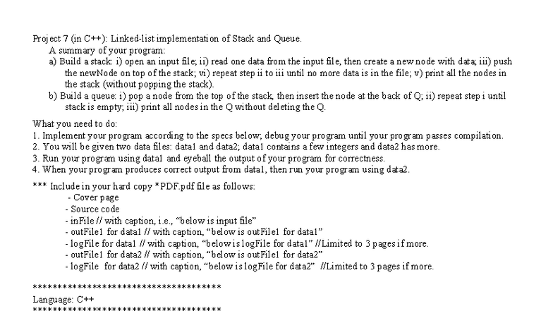 Project 7: Implementation of Stacks and Queues (LLStack & LLQueue) - Studocu