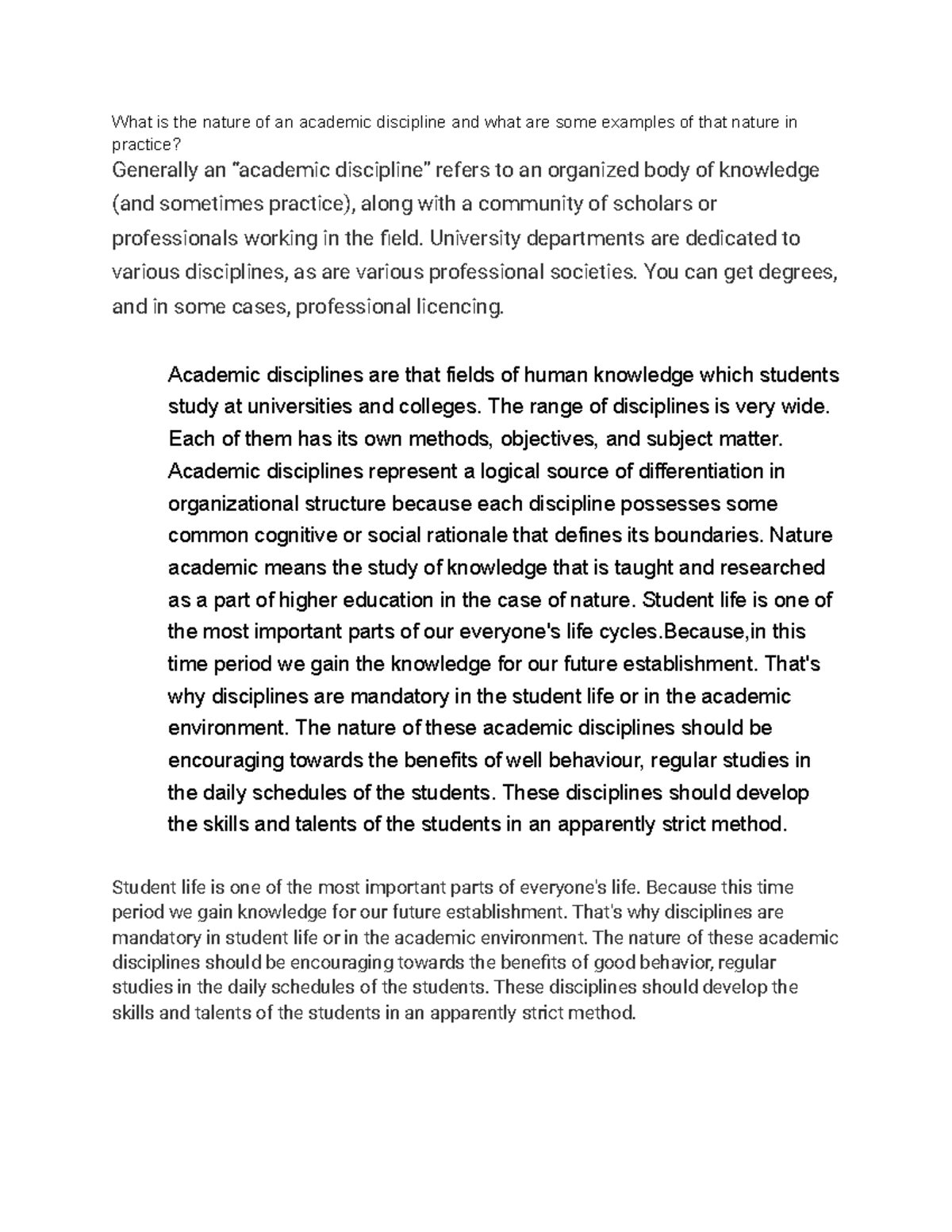 Unit 1 Discussion: Understanding the Nature of Academic Disciplines ...
