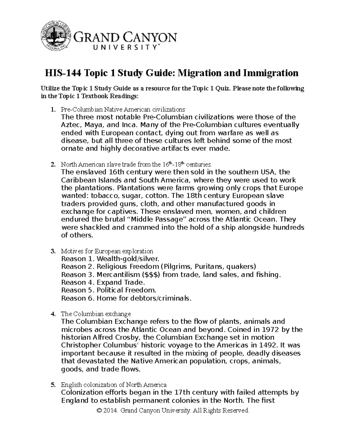 HIS-144 Topic 1 Study Guide: Key Themes in Migration & Immigration ...